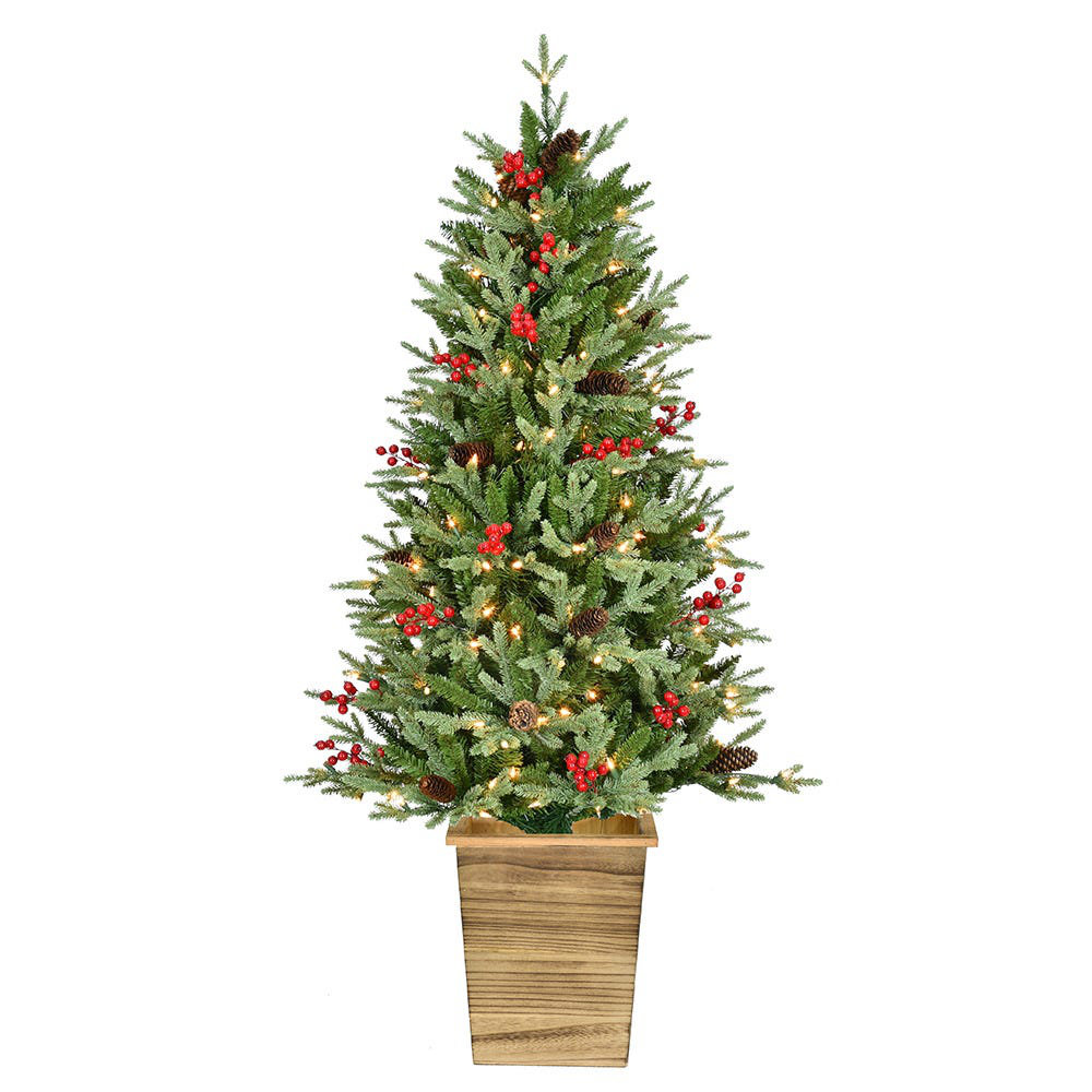 Kurt Adler 4.5-Foot Pre-Lit Green Potted Tree with Berries and ...
