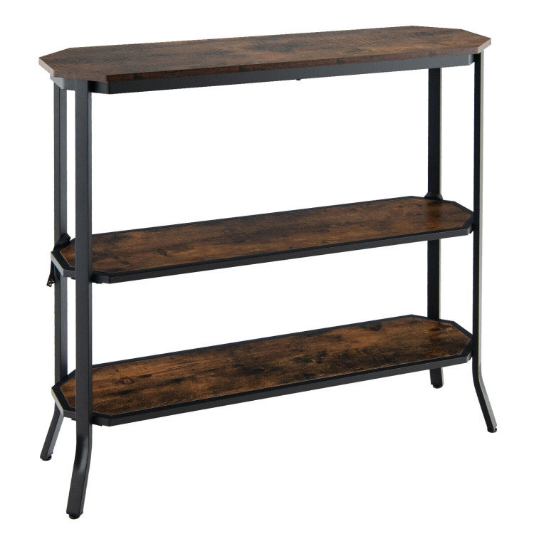 17 Stories 3-Tier Industrial Console Table with Open Storage Shelves ...