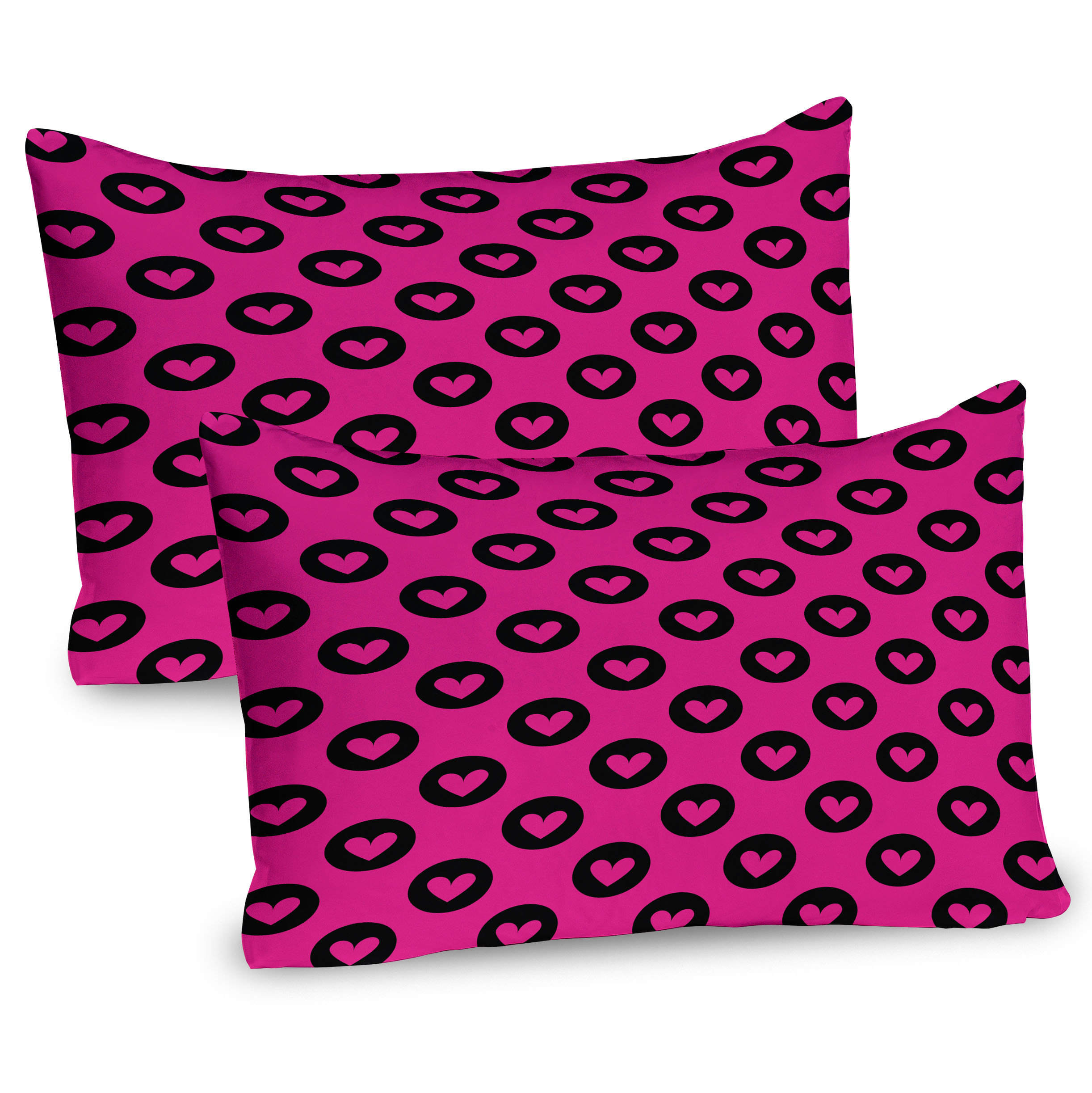 Ambesonne Hot Pink Pillow Sham 2 Pack Hearts Big Black Spots 36"x20 ...