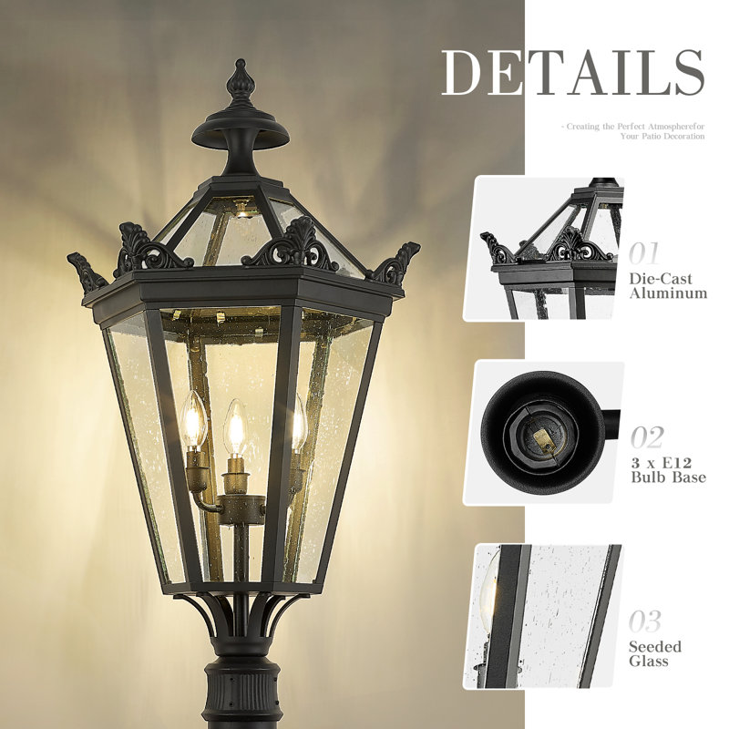 Darby Home Co Aluminum 33 Inch Large Post Lantern With Seeded Glass ...