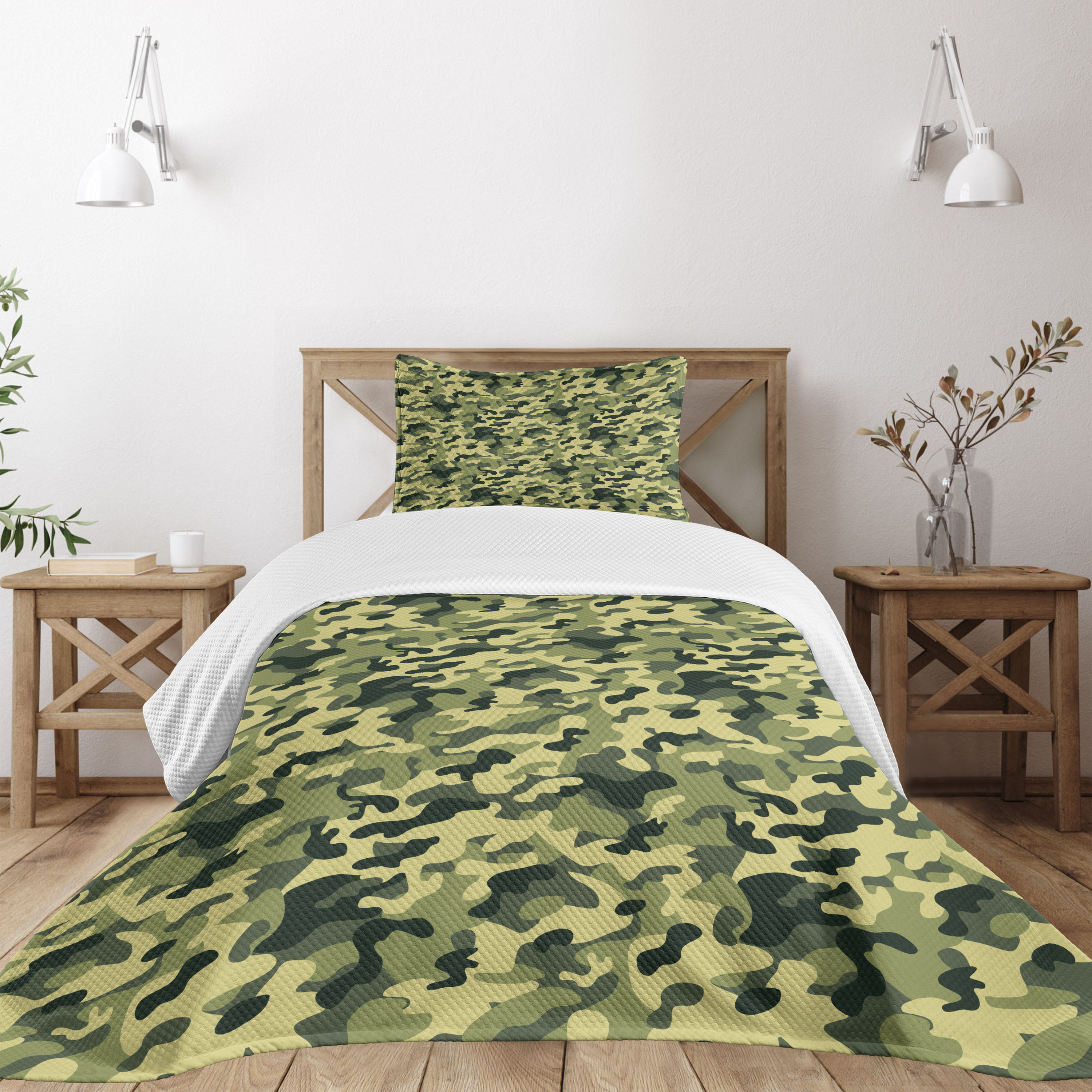 Ambesonne Camouflage Bedspread Set Pale Clothing Motif Green Yellow ...