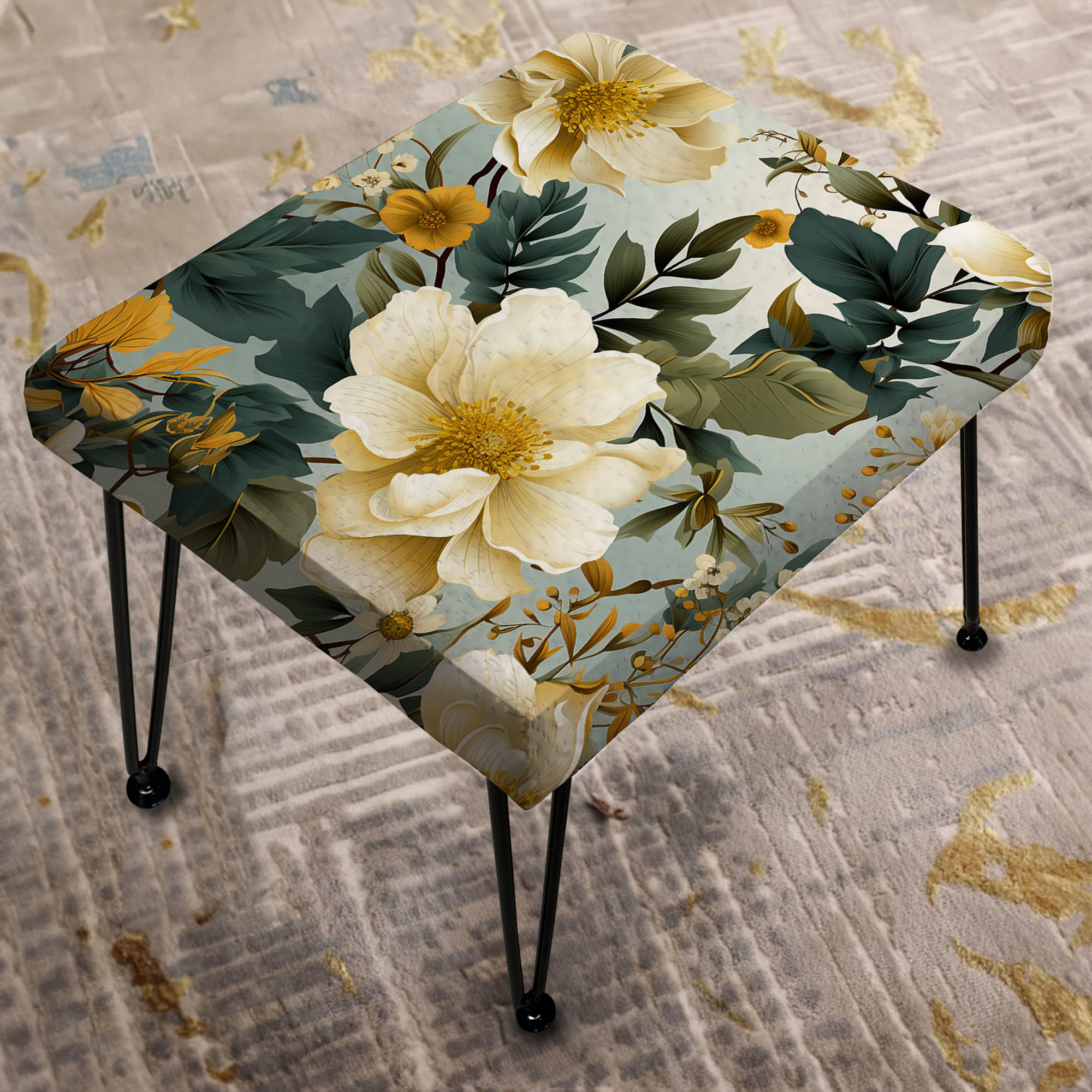 Design Art Botanical Bliss Boho Peonies Pattern - Floral Rectangle Ottoman | Wayfair