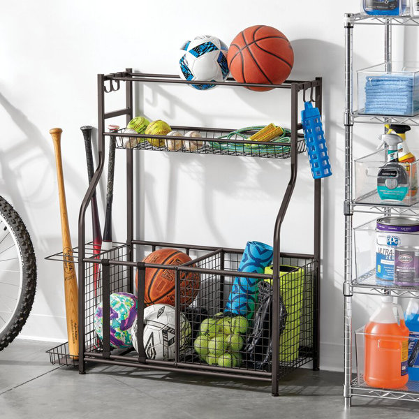 mDesign Metal Heavy Duty Garage Sports Storage Rack with Top Shelf ...