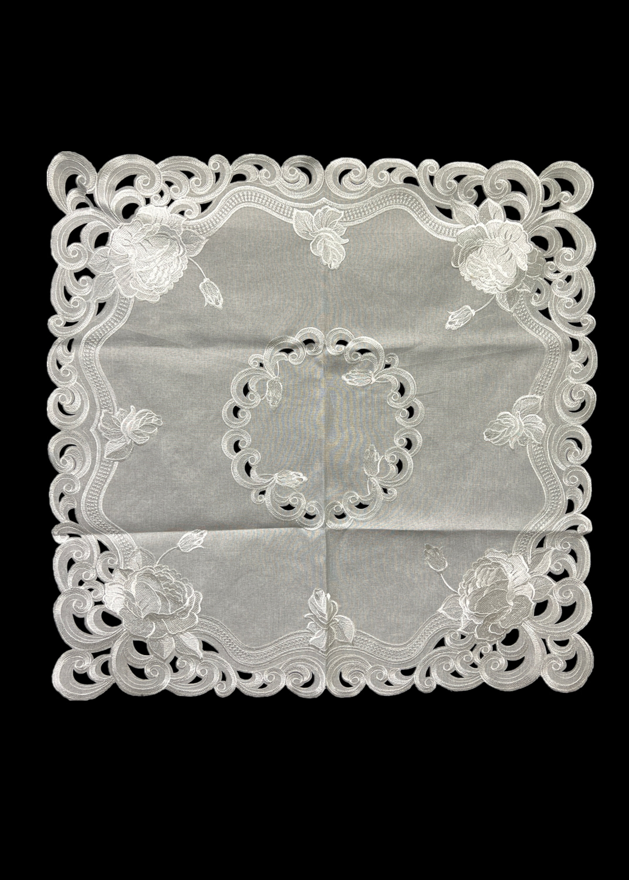 Alcott Hill® Silver Rose Embroidered Cutwork Square Tablecloth, 36 Inch ...