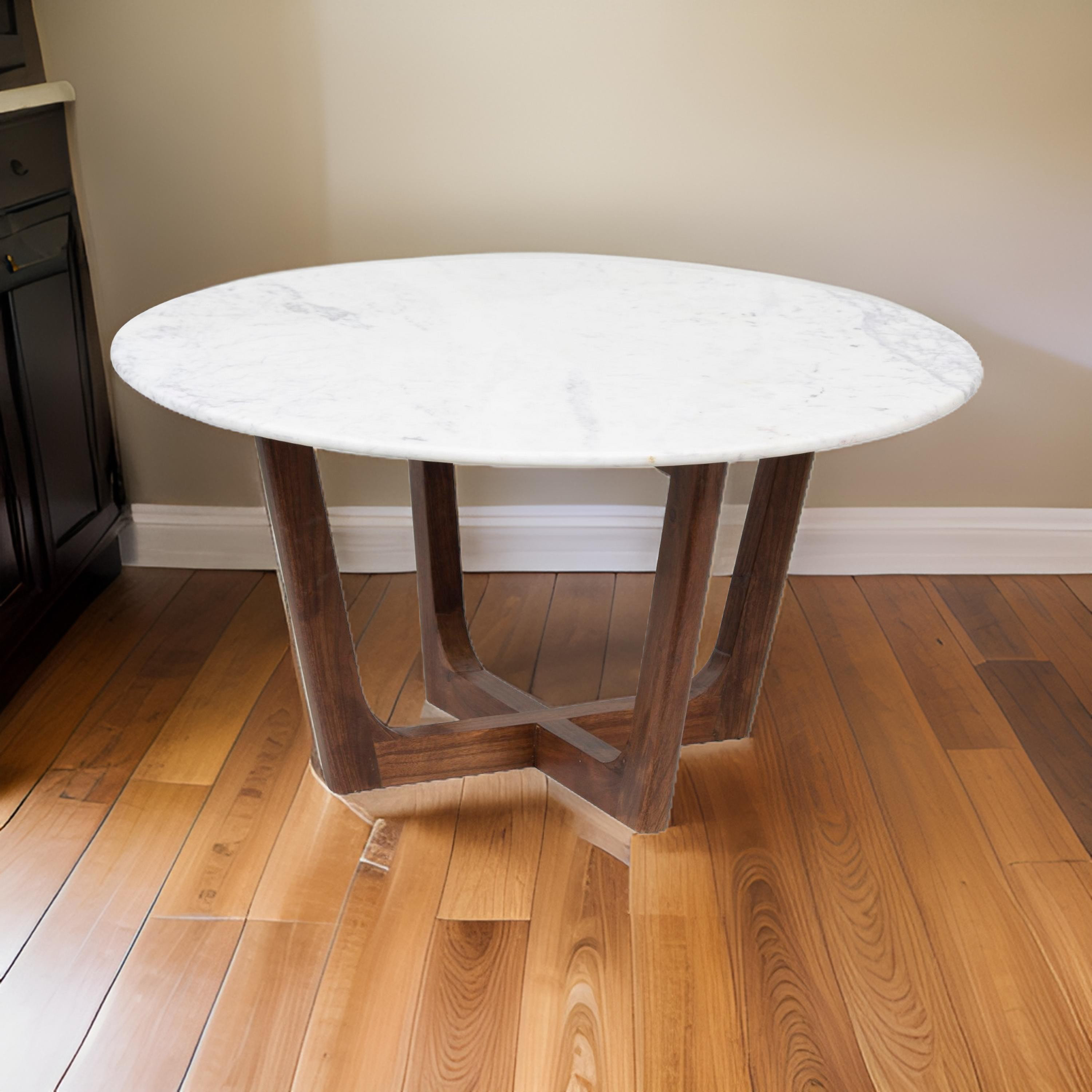 Orren Ellis Anousha 36 Inch Coffee Table, Round White Marble, Cross ...