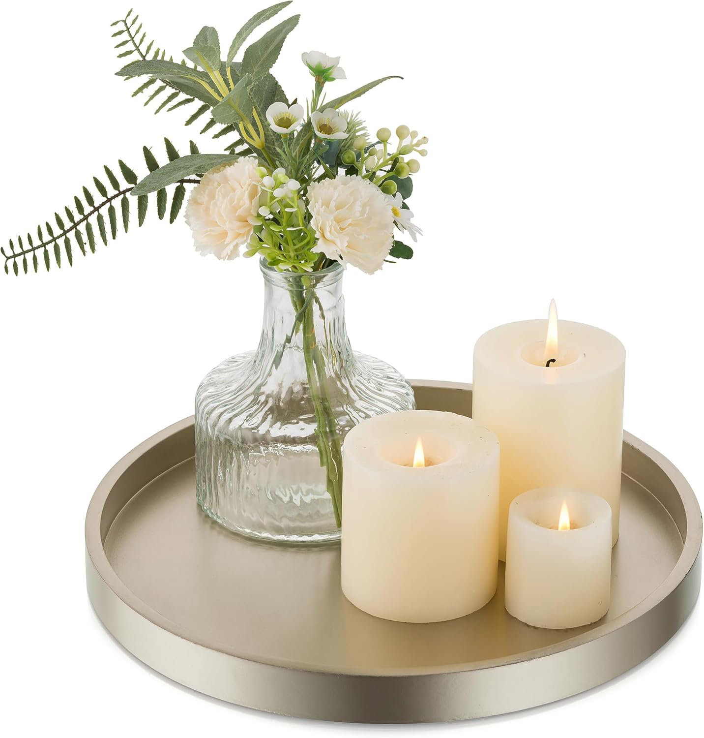 RAPTIZ Champagne Gold Round Wood Candle Plate Decorative Centerpiece ...