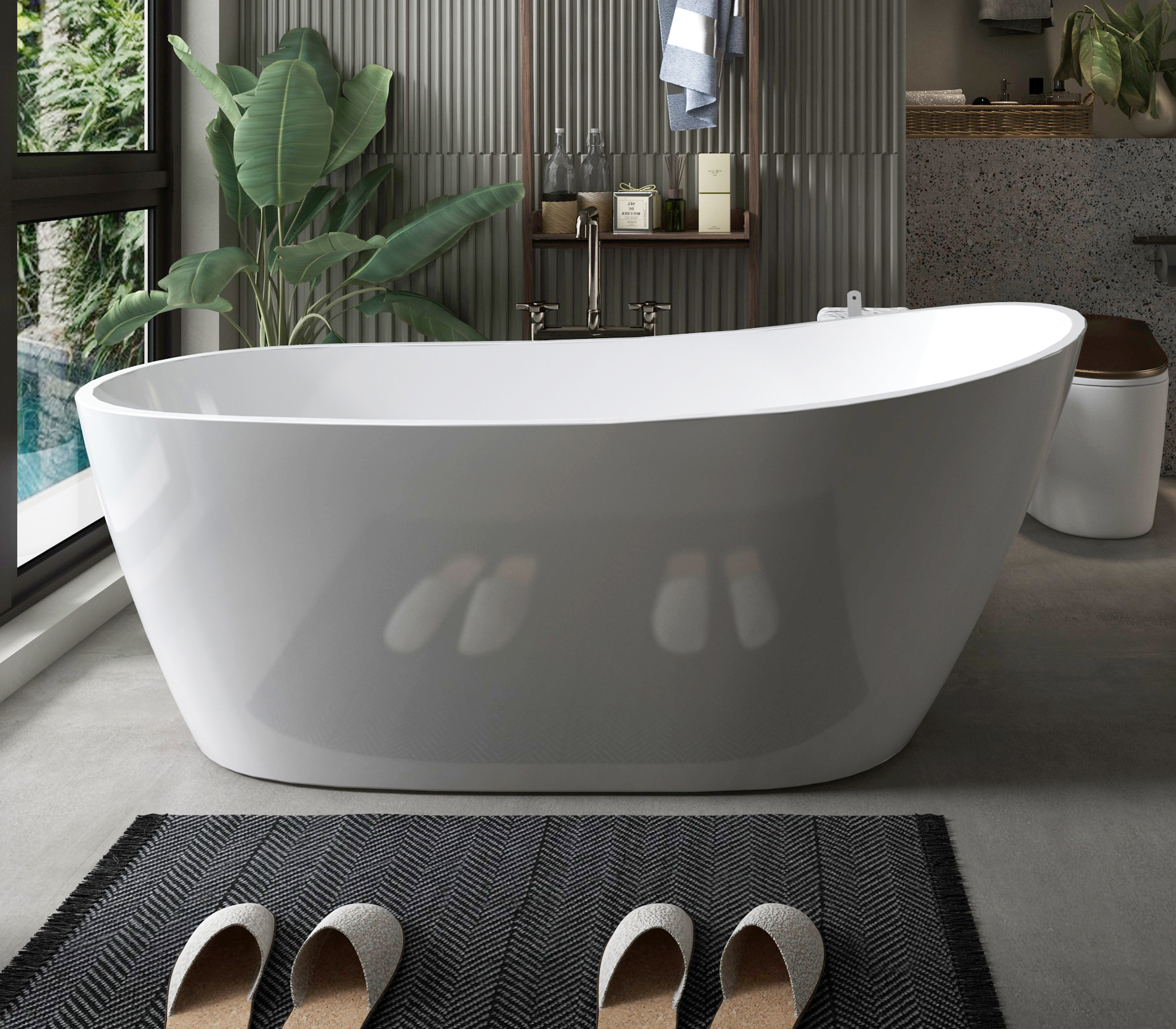 TZDD Free Standing Tub 59" x 30" Deep Soaking Bath Tub Acrylic Freestanding Bathtub Stand Alone ...