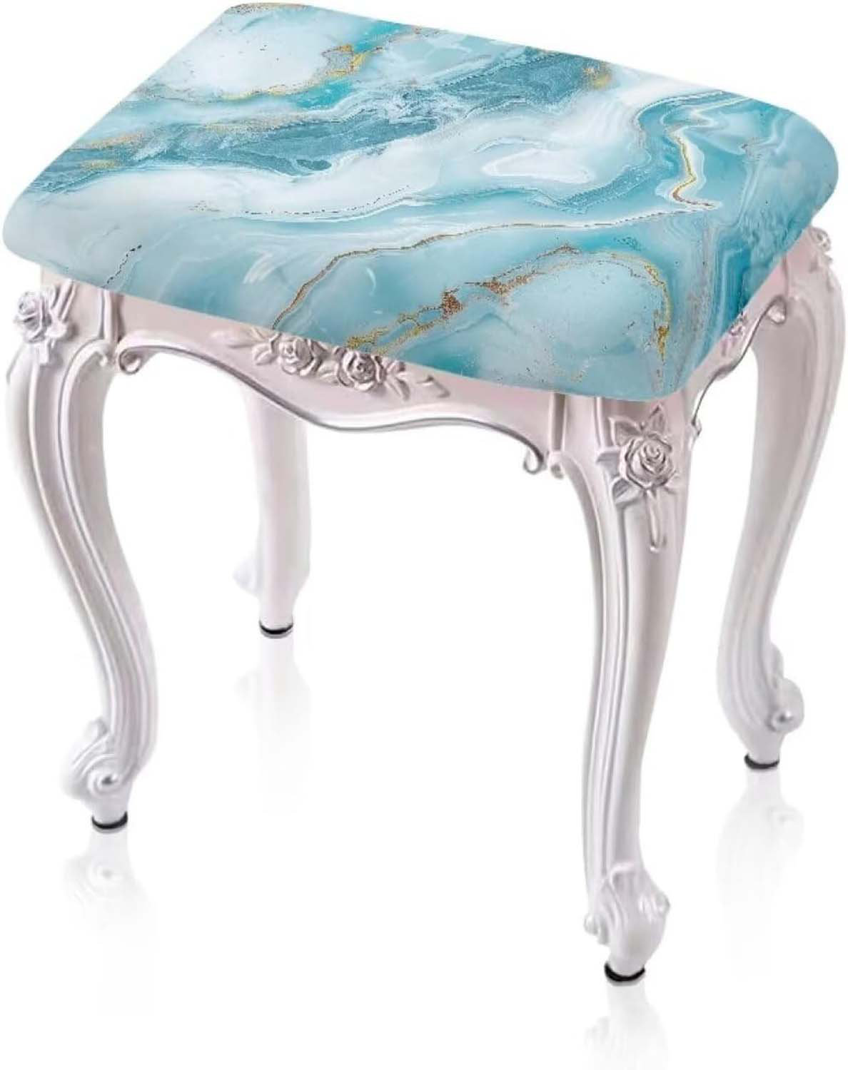 Ivy Bronx Aqua Marble Print Bar Stool Covers Set Of 2 Rectangle Stool ...