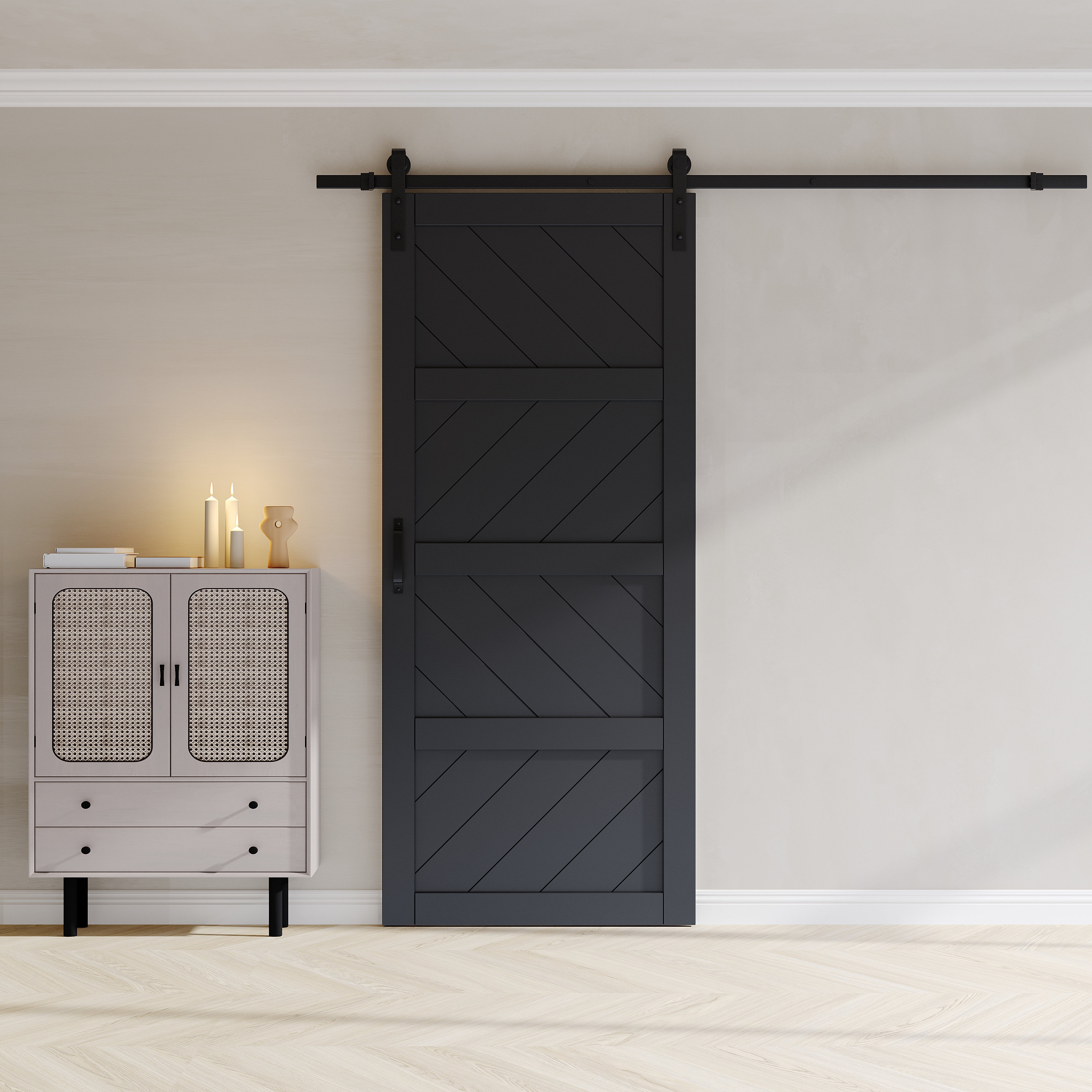HOZONE Paneled Solid Manufactured Wood Barn Door with Installation ...