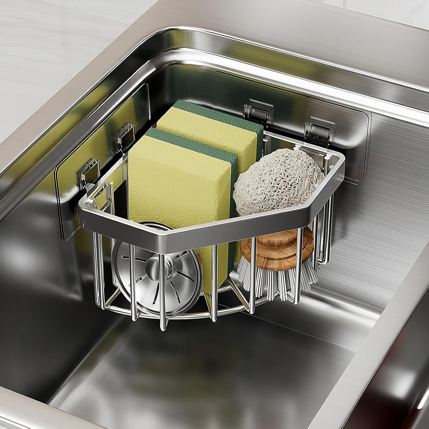 XMVJHOME Stainless Steel Sink Corner Sponge Holder, Kitchen Sink Caddy ...