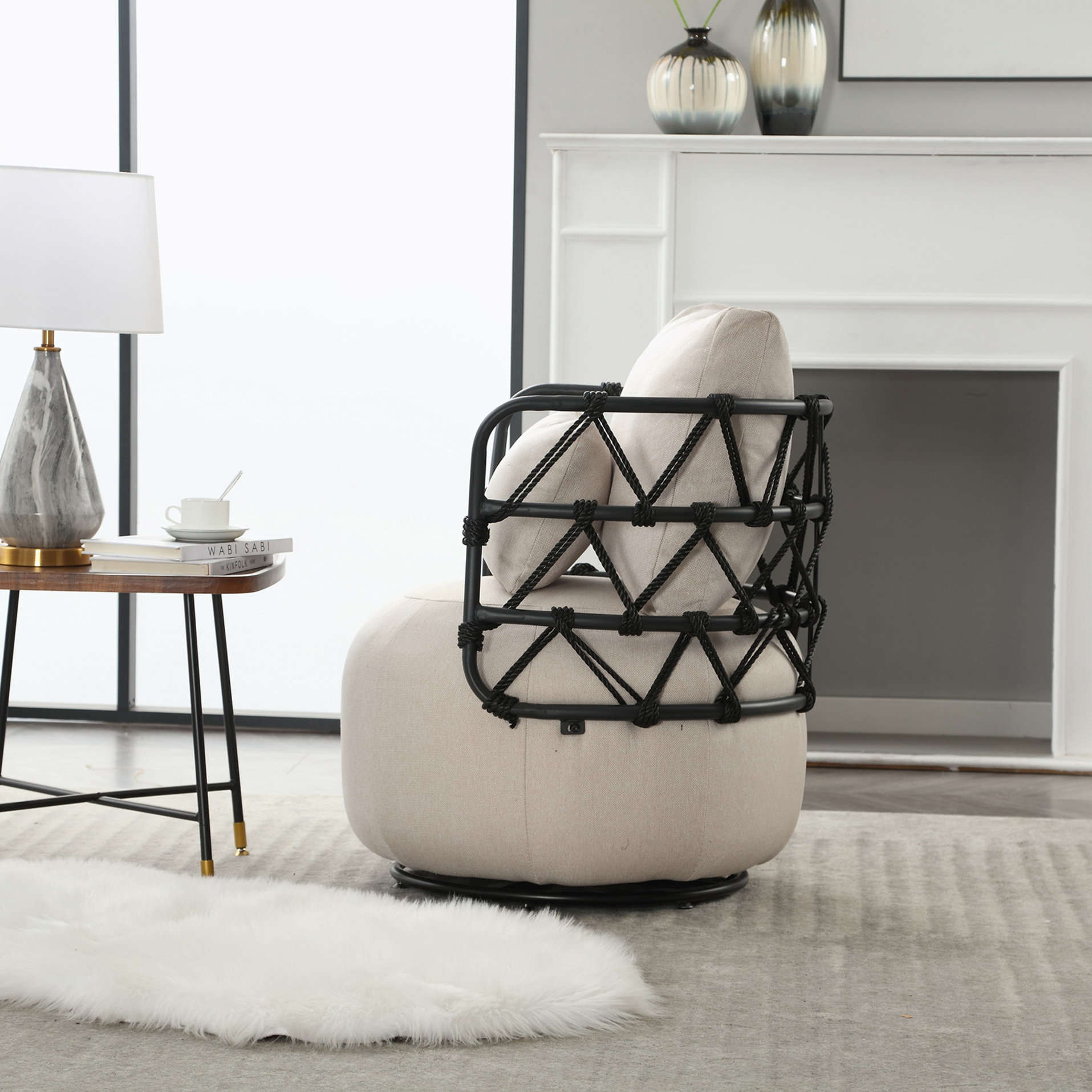 Ivy Bronx Upholstered Tufted Living Room Chair Textured Linen Fabric ...