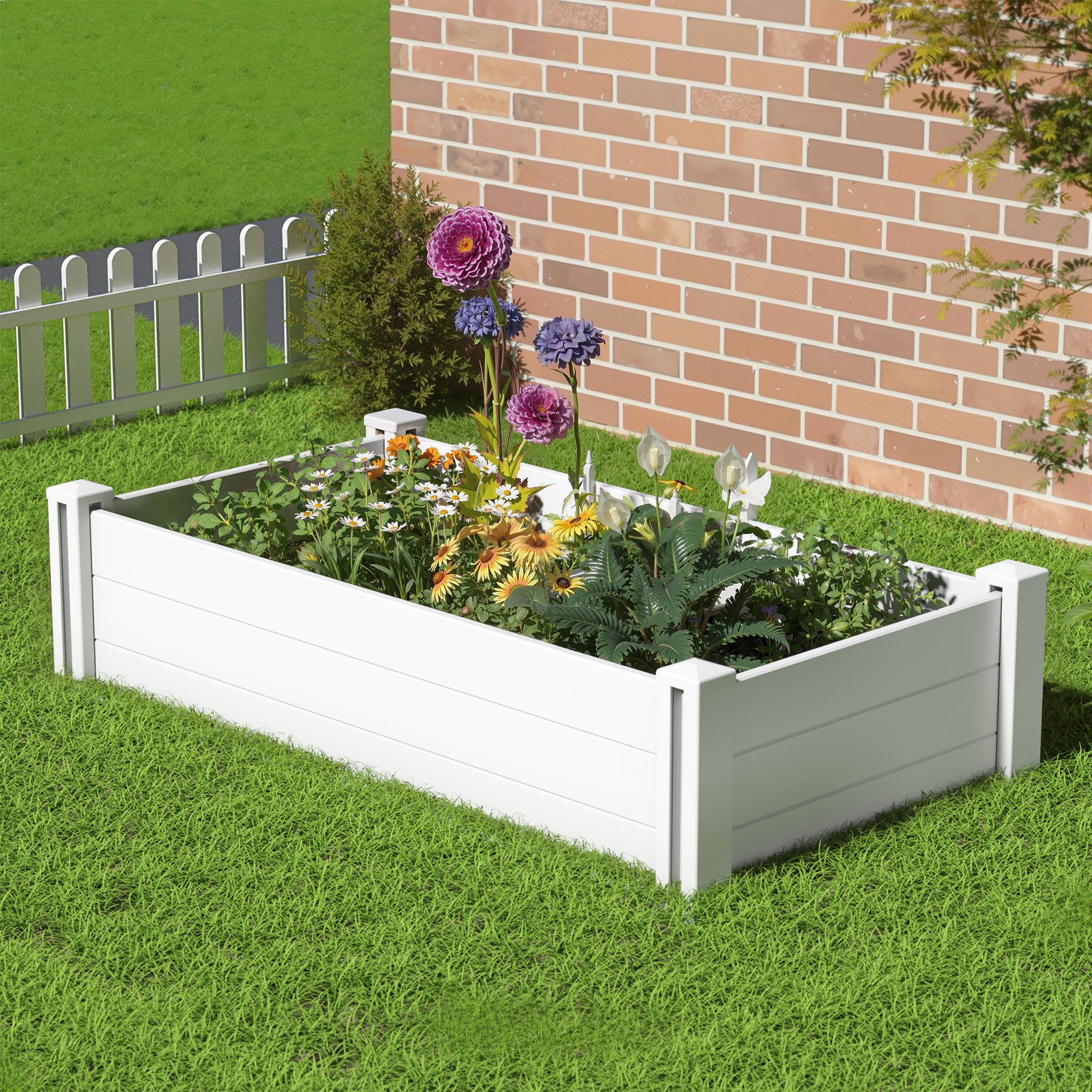 Dovelina Outdoor PVC Privacy Panels Planter Box With Ground Stakes ...