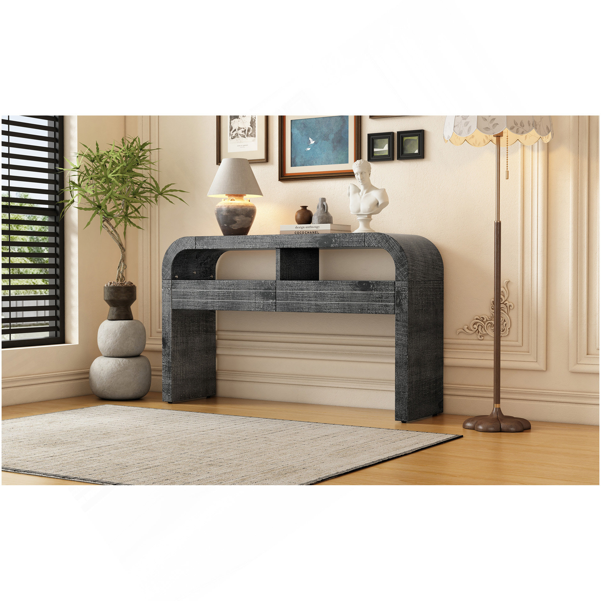 George Oliver Console Table Entryway Table, Retro Curved Sofa Table ...
