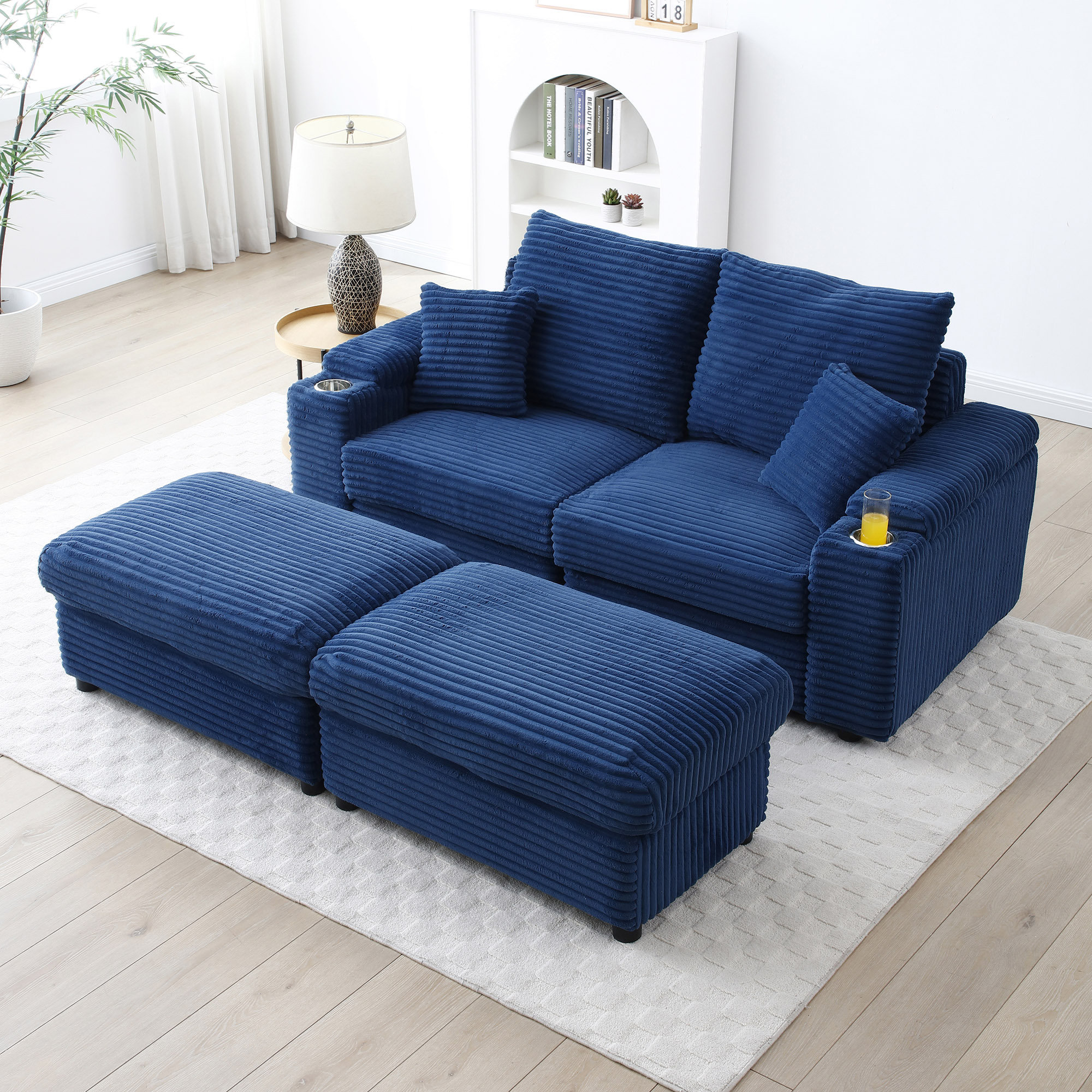 Mercer41 Loveseat With Ottomans,Corduroy Fabric Modular Sectional Sofa ...