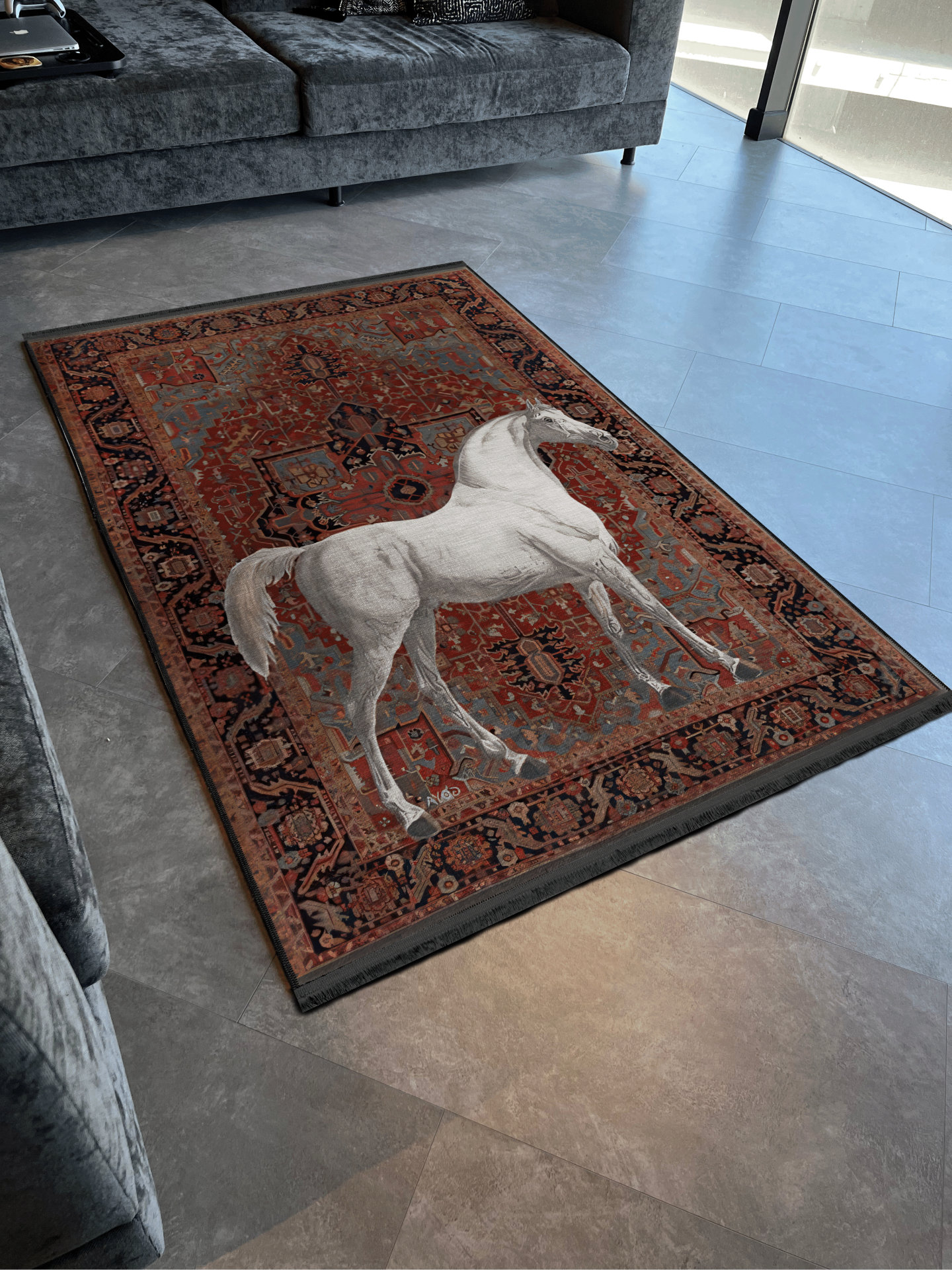 Orren Ellis Dark-Toned Motif Beige Noble Horse Patterned Creative ...