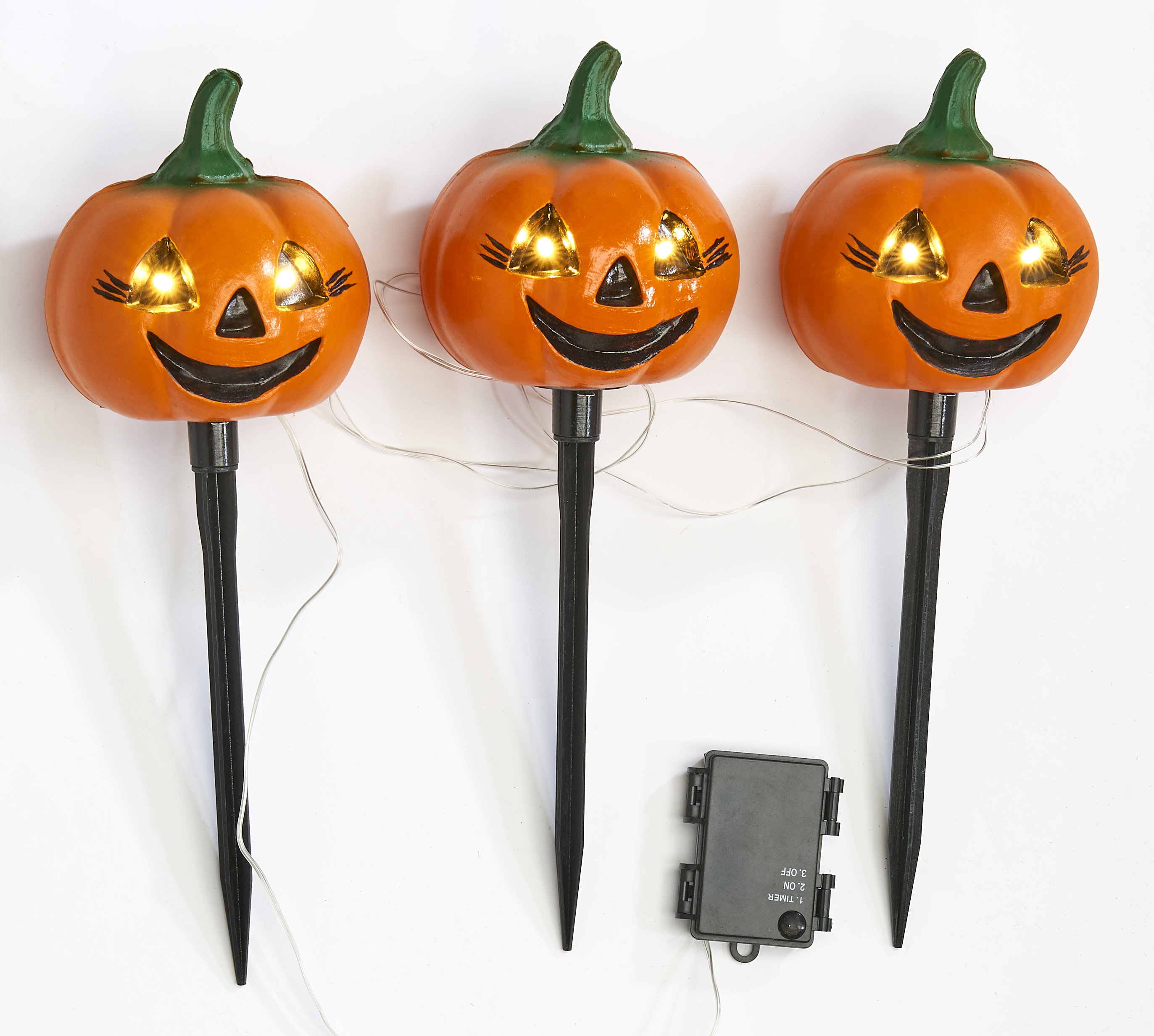 The Holiday Aisle® 15" Halloween Light Up Triple Pumpkin Stake with ...