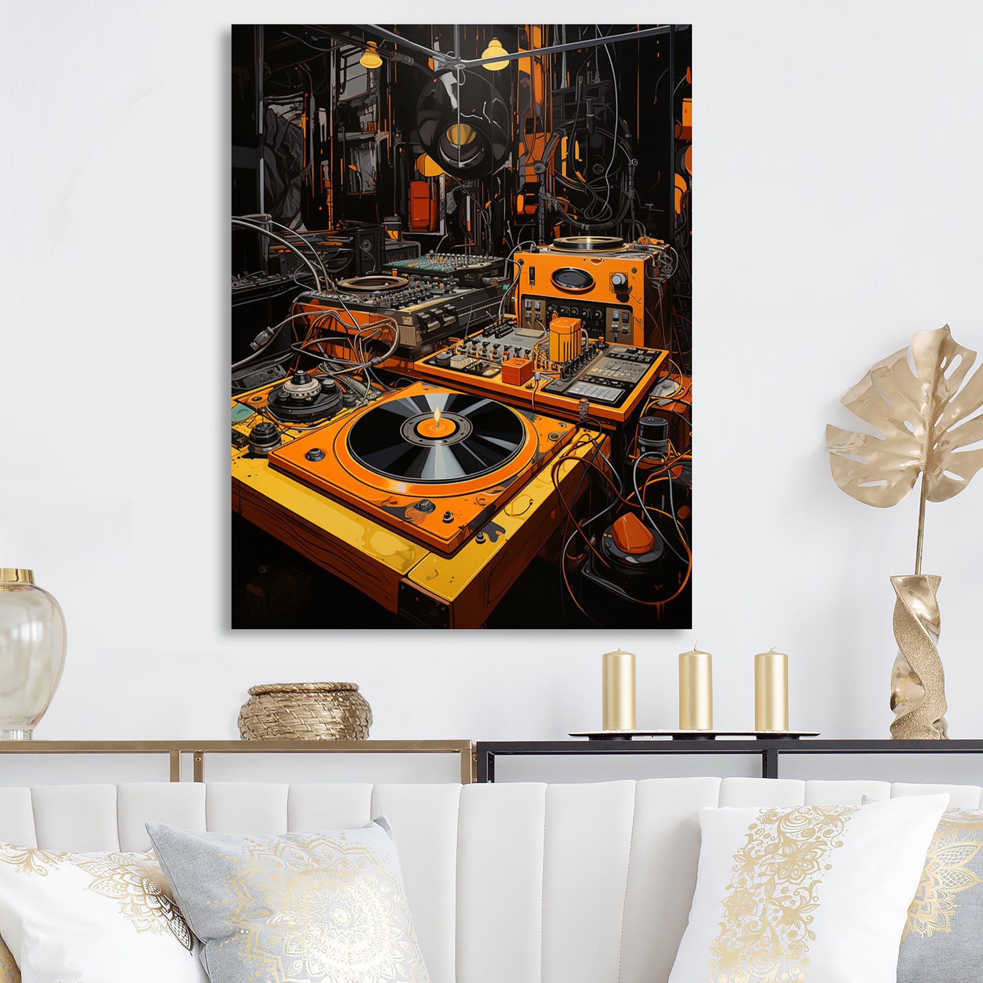Ebern Designs Yellow Turntables Boom Boxes I - Music Metal Wall Art ...