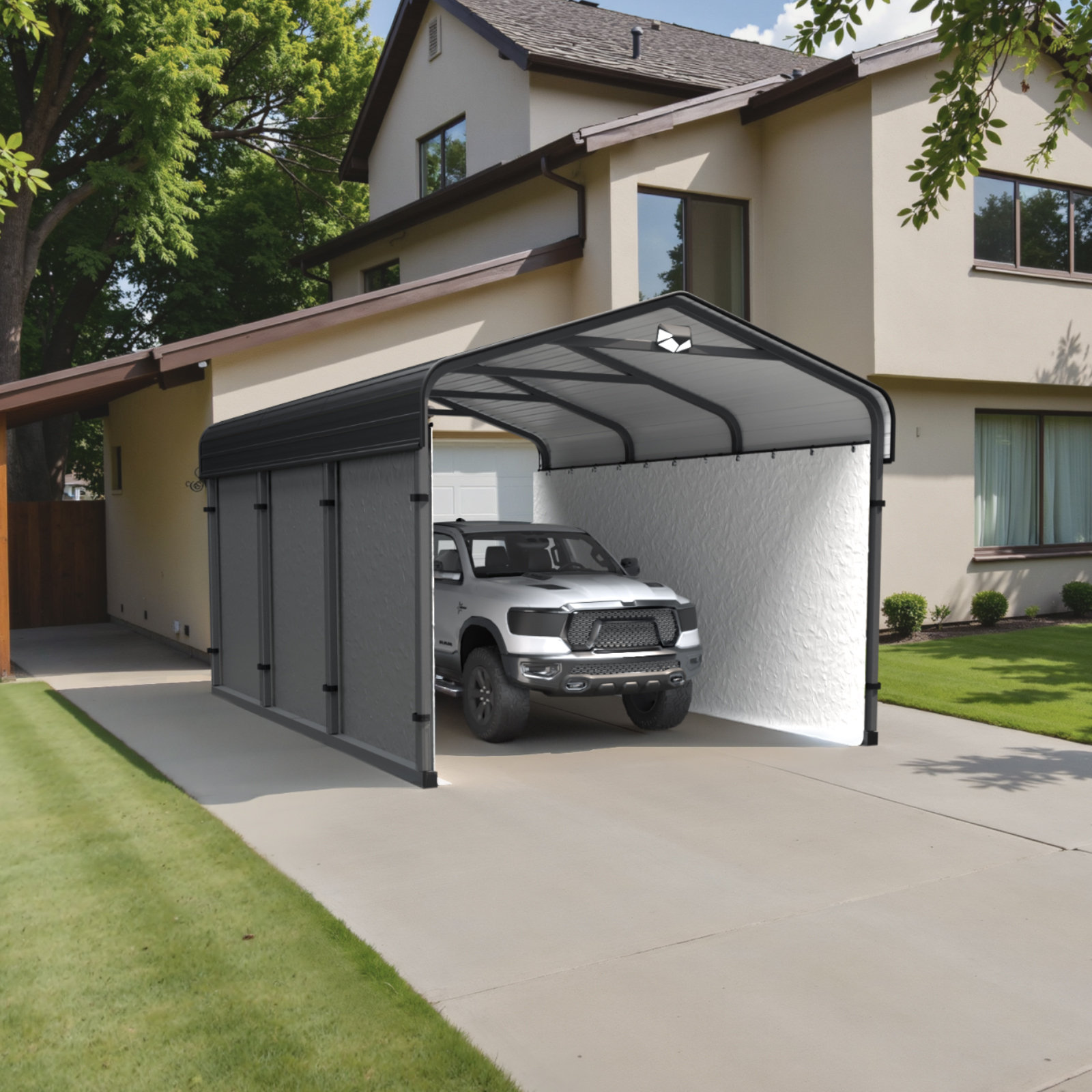 Velvet Wood Corner Metal Carport,Carport Canopy 10X15 Heavy Duty All ...