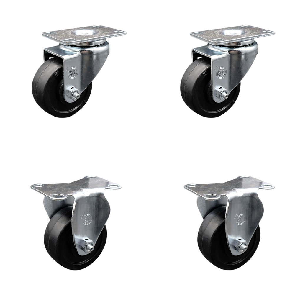 Service Caster 4 Piece Soft Rubber Top Plate Caster Set with 2 Rigids ...