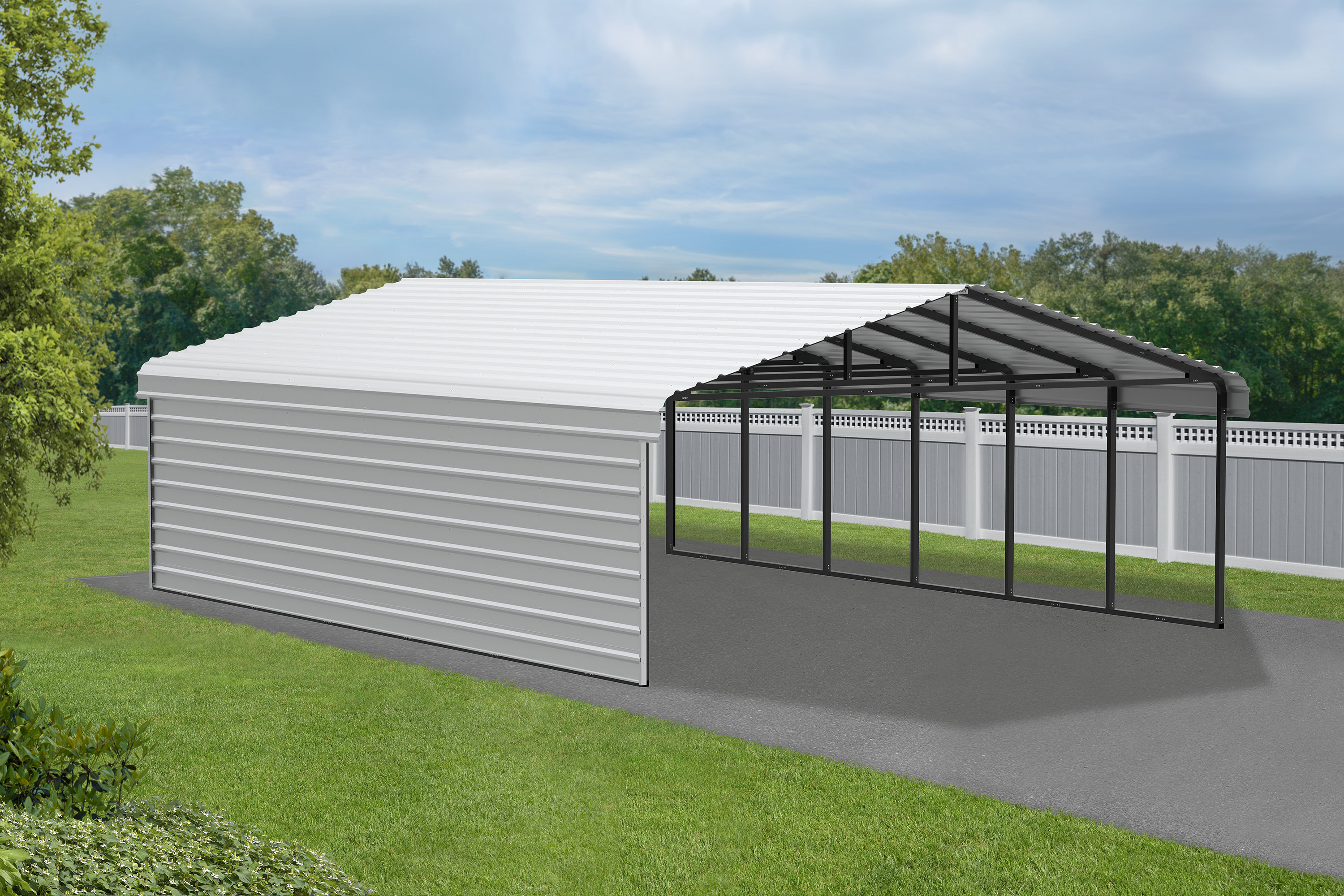 Arrow Steel Carport with 1 Side Wall Kit, 20x29x7 - Wayfair Canada