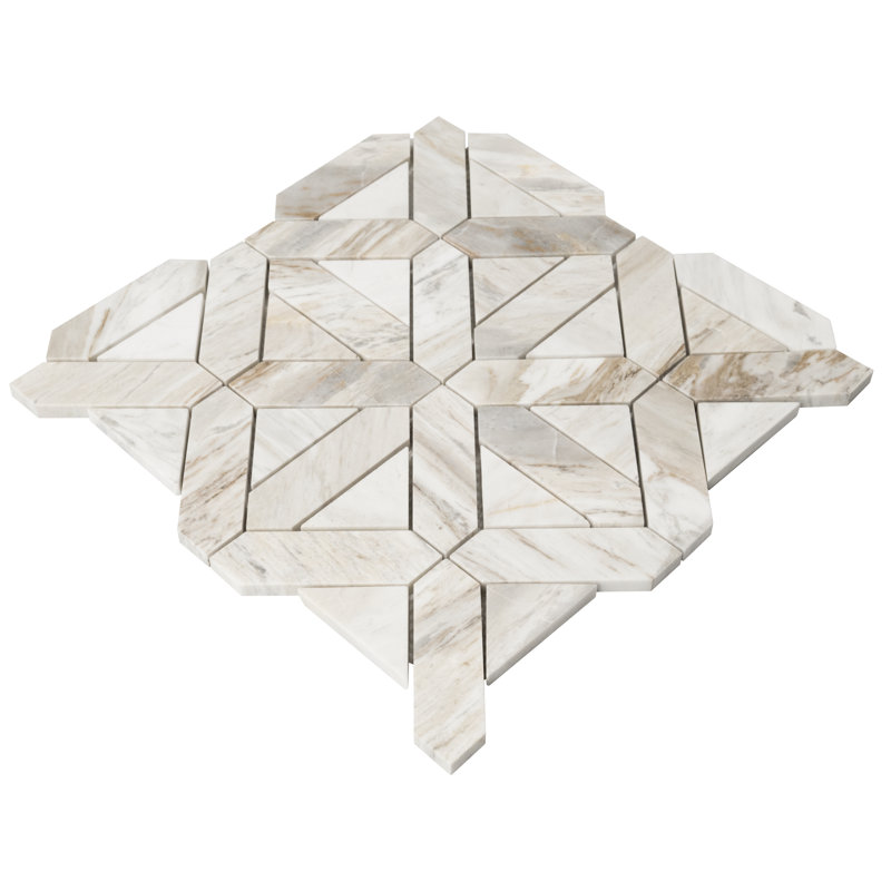 Ackland Athena Gold Geometrica 12" x 12" Honed Marble Mesh Mounted ...