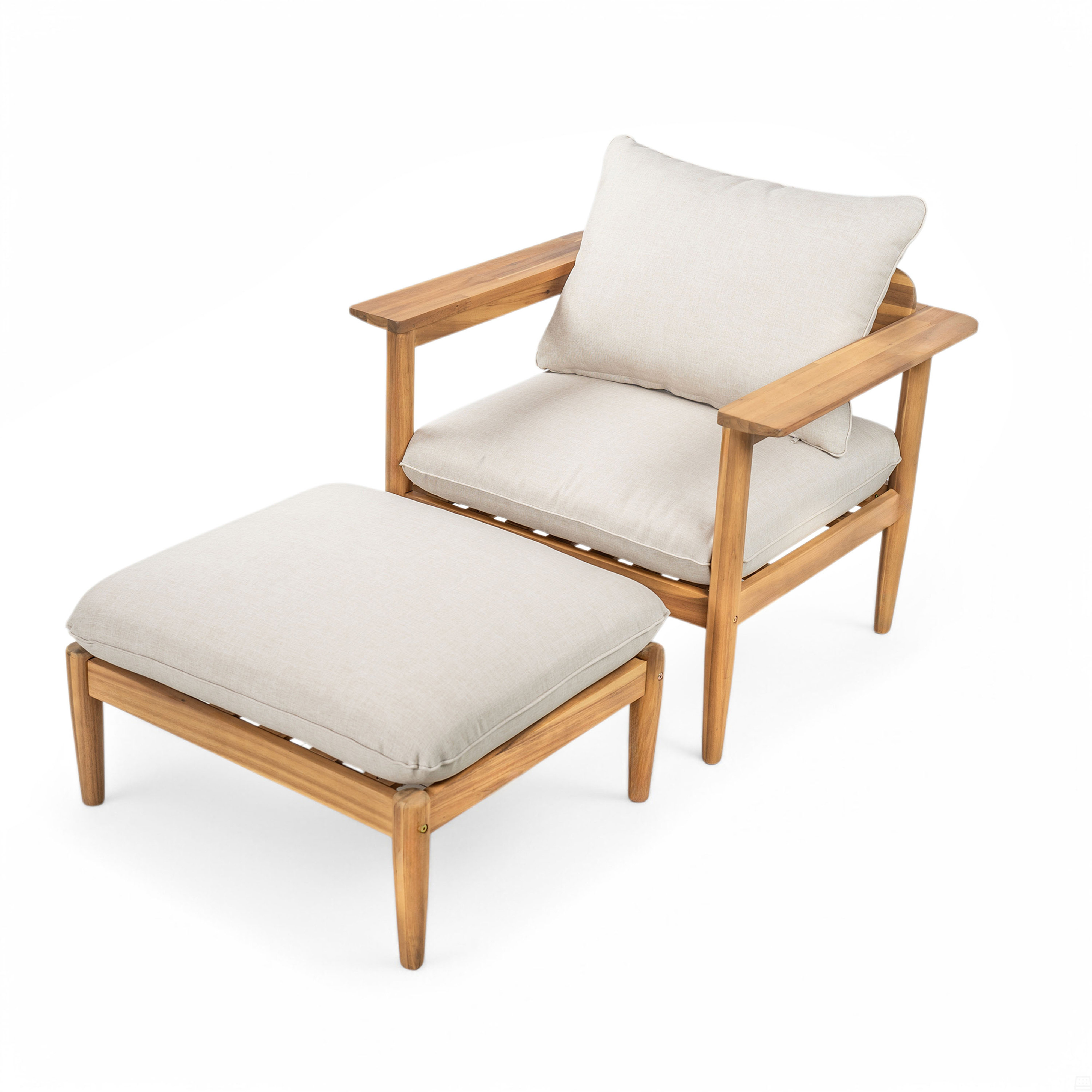 Latitude Run® Outdoor Acacia Wood Lounge Set With Chair, Ottoman | Wayfair