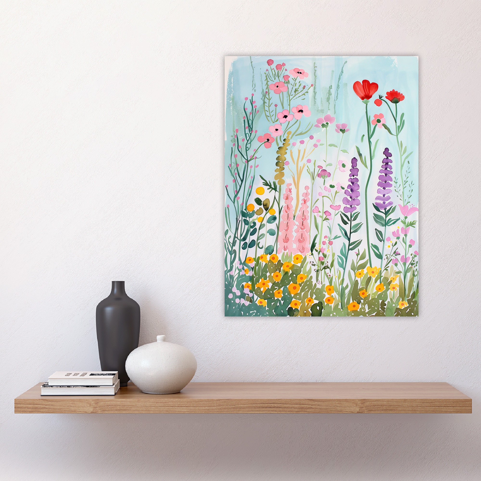 ClassicLiving Spring Wild Flower Meadow Watercolour Painting Wall Art ...