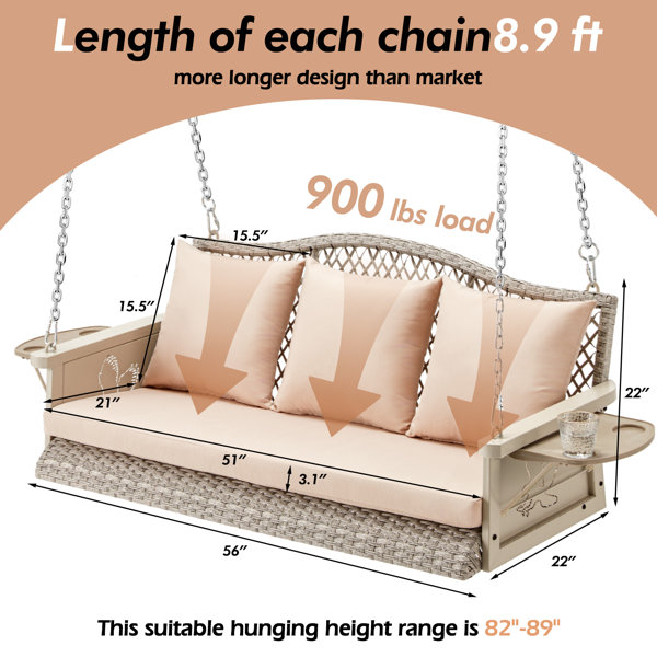 Winston Porter Jolliff Porch Swing, 900lbs High Load, Comfy Unique ...