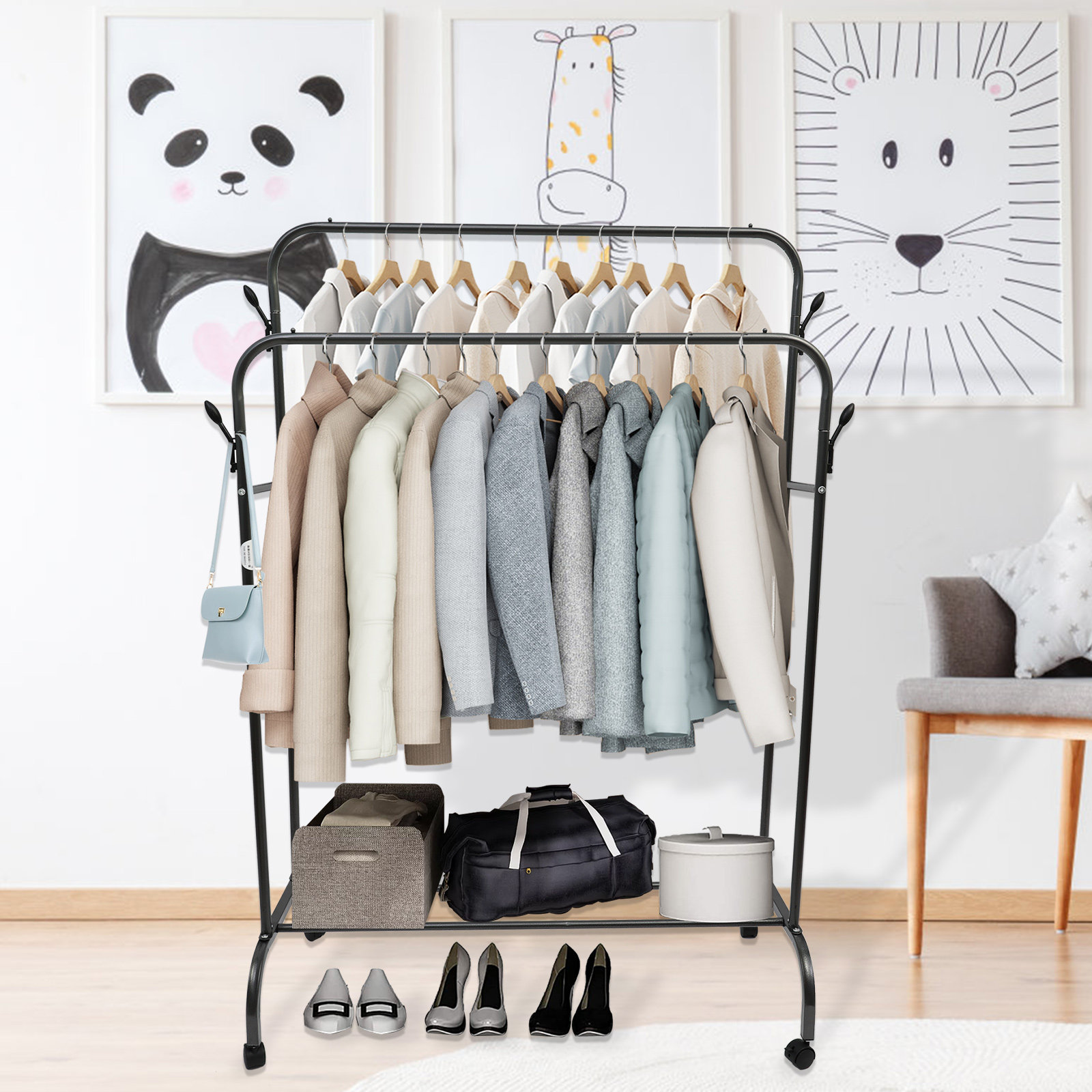 Rebrilliant Arched Metal Multifunctional Double-Rod Clothes Rack ...