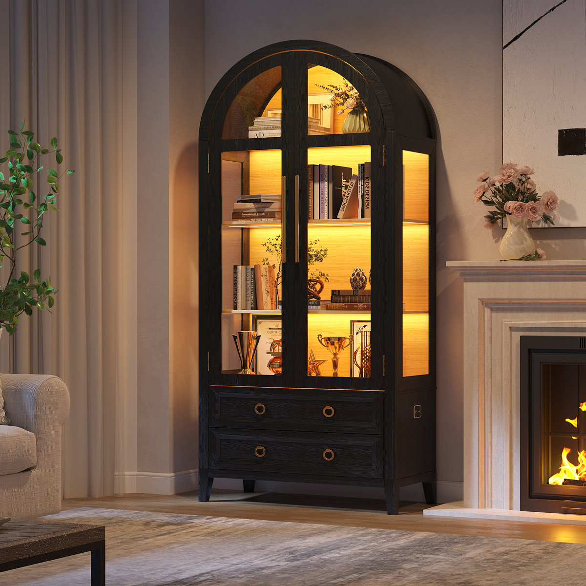 Breakwater Bay Freestanding Arch Display Cabinet with 3-Colour Light ...