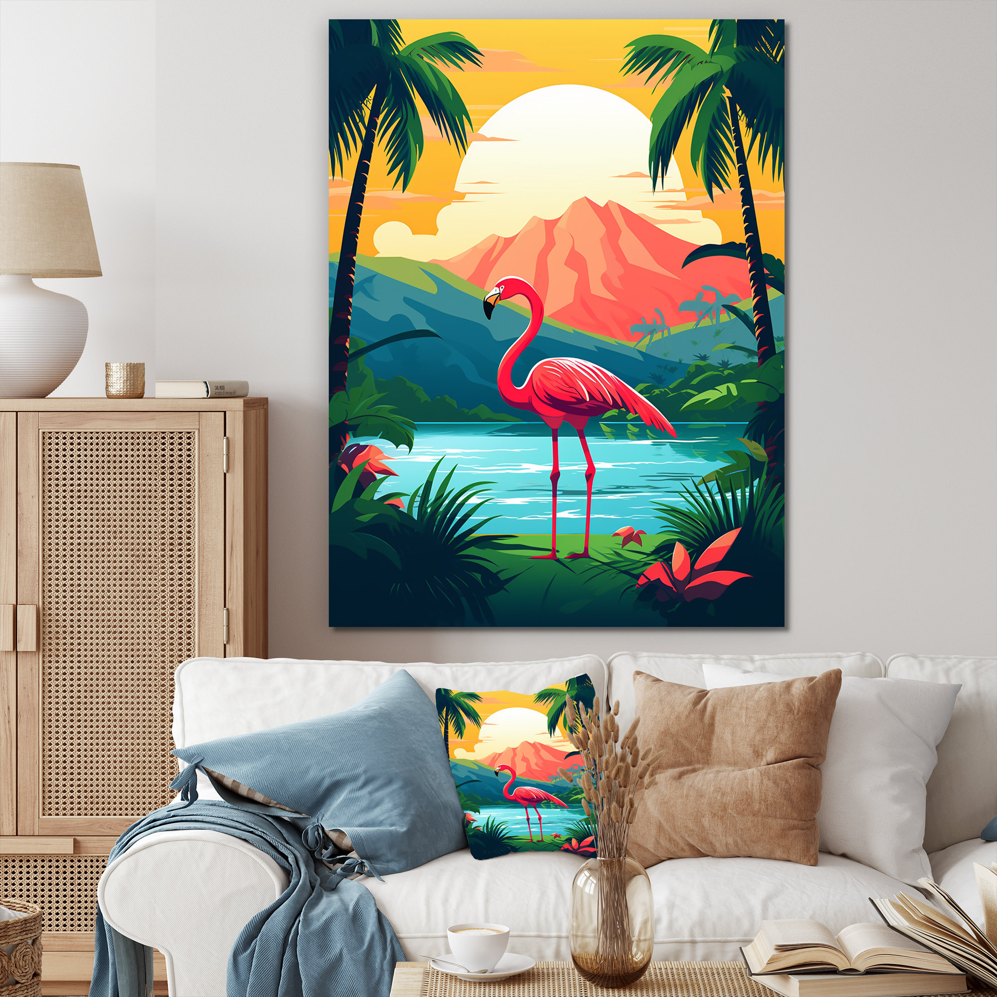 Bay Isle Home™ Pink Flamingo in Tropical Landscape I - Print on Canvas ...
