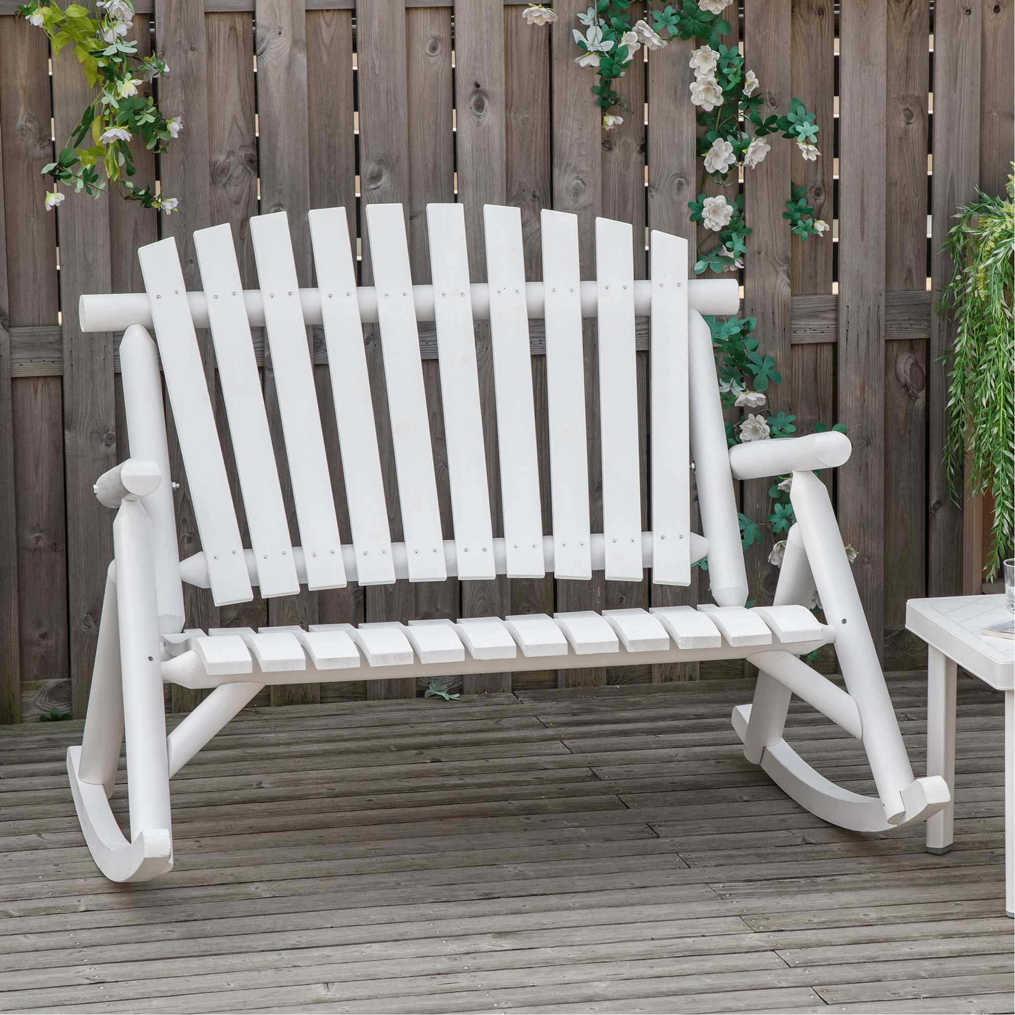 Dakota Fields Double Backyard Rocking Chair - White Wooden With High ...