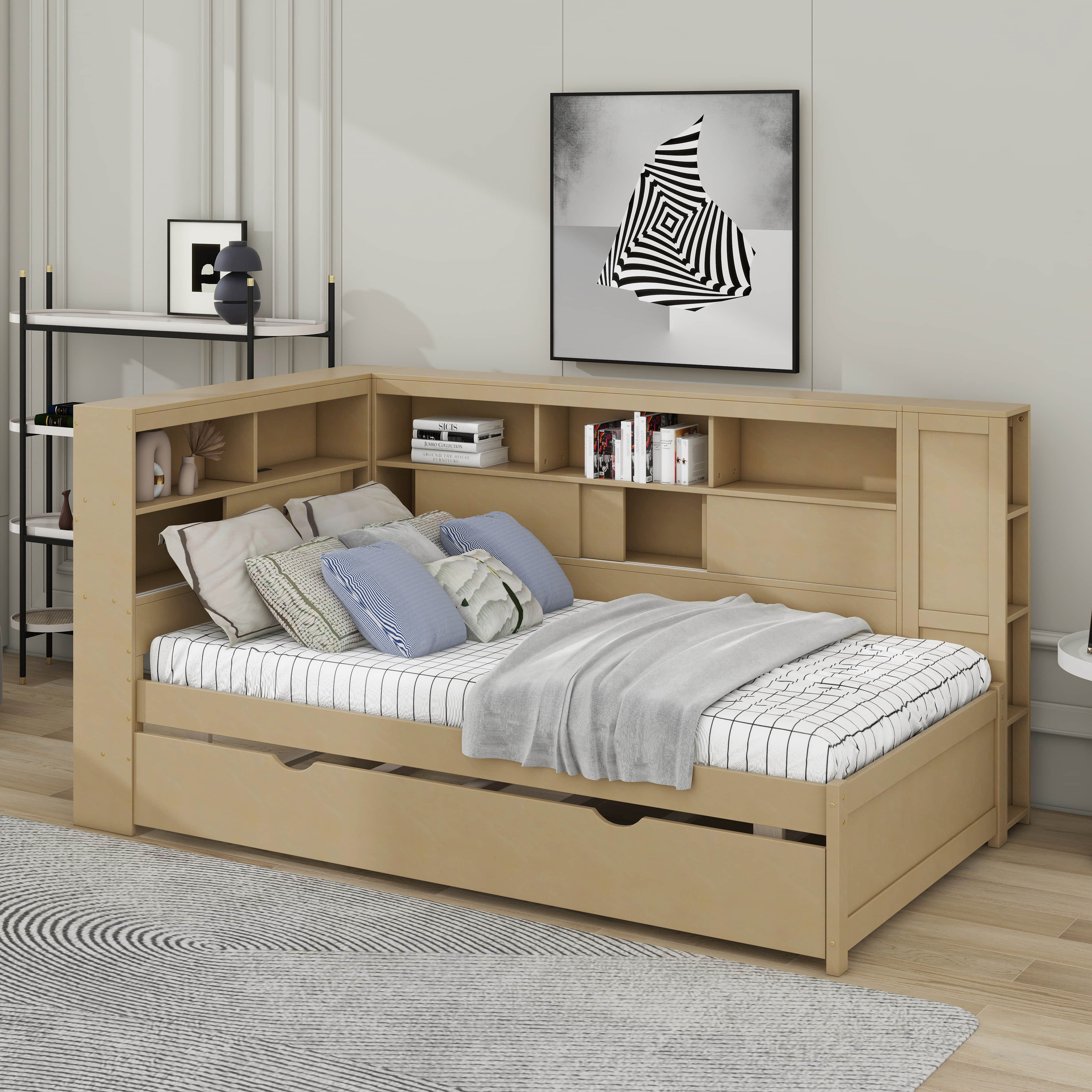 Lark Manor™ Twin Wood Daybed With Shelves, USB And Trundle | Wayfair