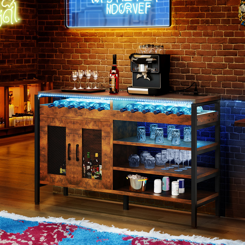 Wrought Studio™ 55" Industrial Coffee Bar Cabinet With Led Lights And ...