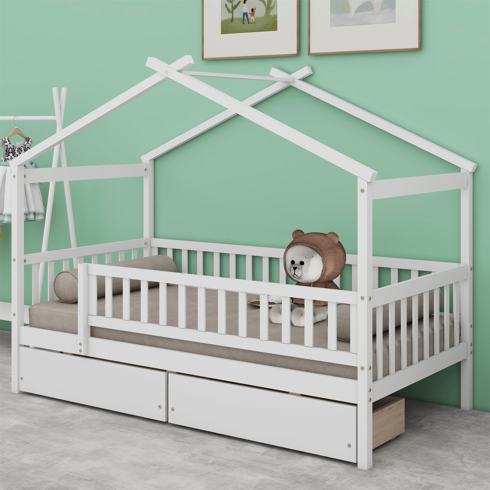 Harper Orchard Alerte Twin Size Wooden Slat Storage Bed with Drawers ...