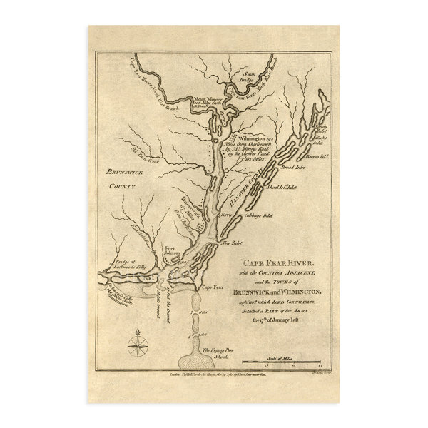 HISTORIC PRINTS Vintage 1781 Cape Fear River Region Map On Paper Print ...