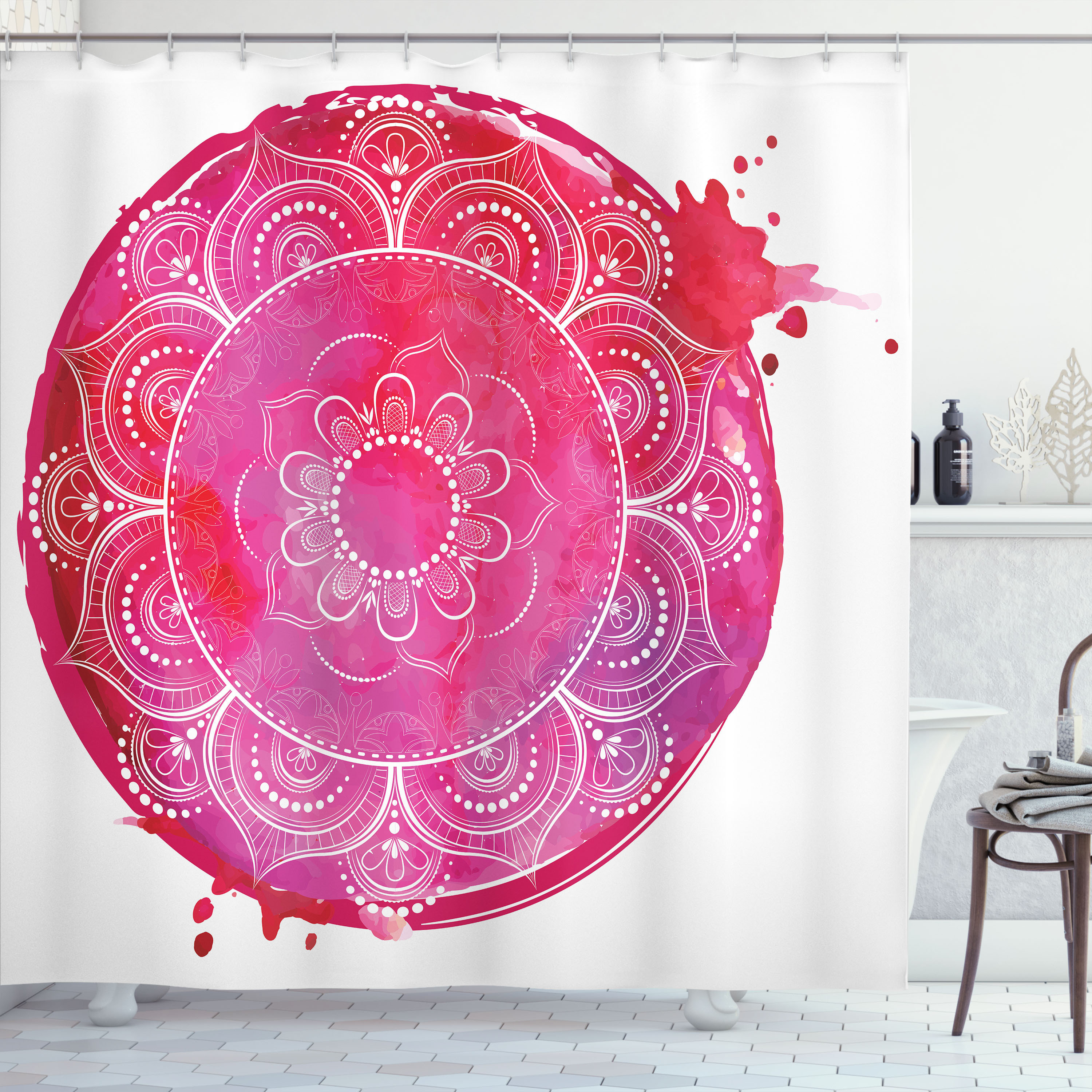 East Urban Home Yoga Shower Curtain Pink Watercolor Mandala Magenta ...