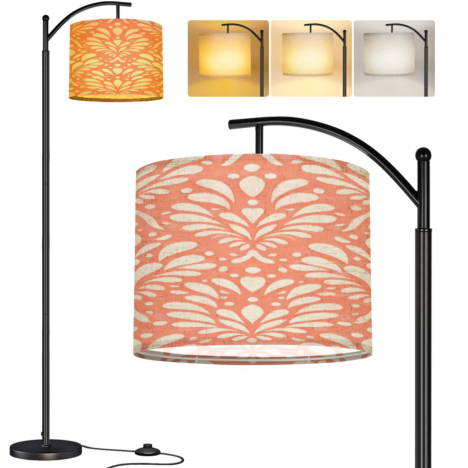 East Urban Home Arc Floor Lamp Floral Damask Soft Peach Cream ...