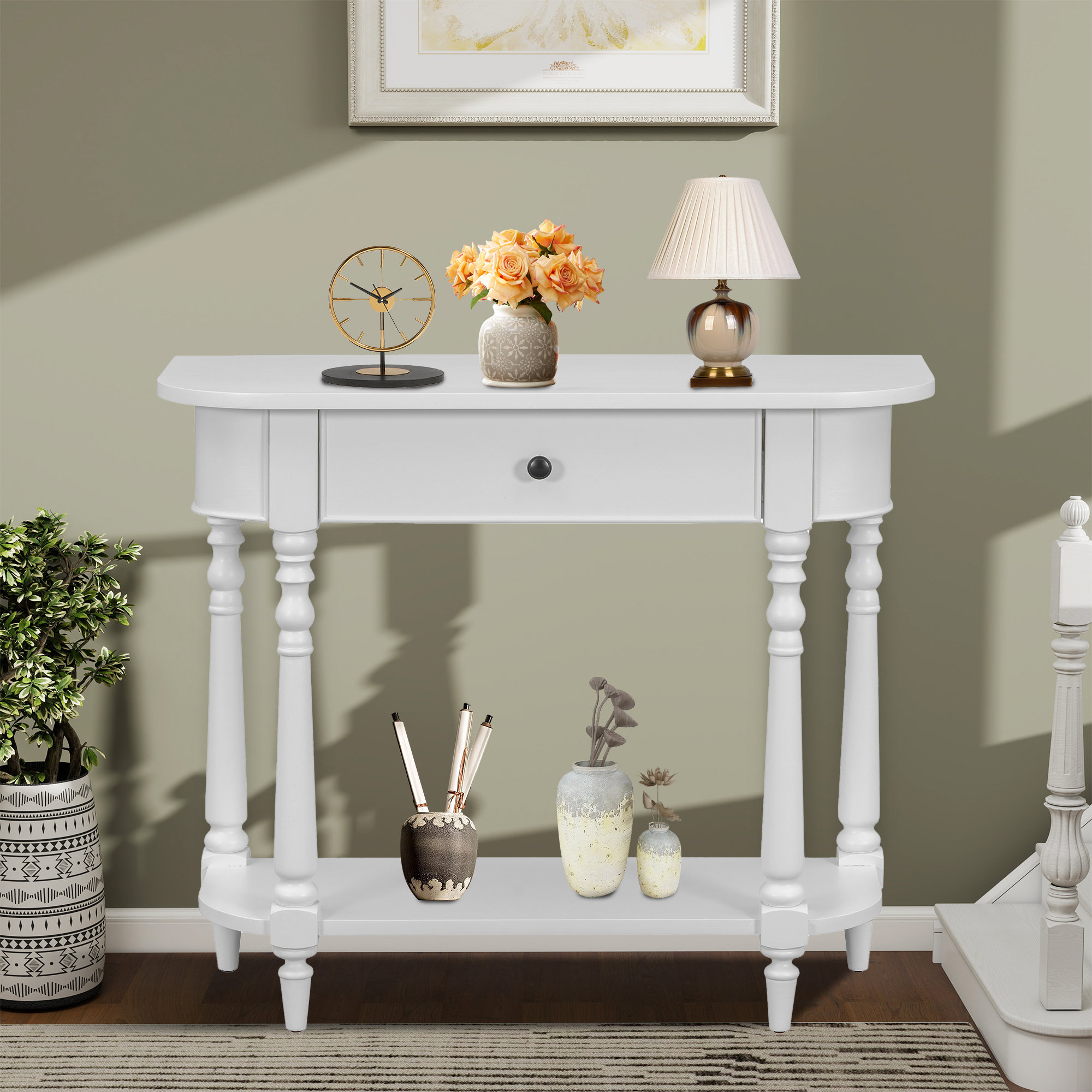 Alcott Hill® Retro Circular Curved Design Console Table With Open Style ...