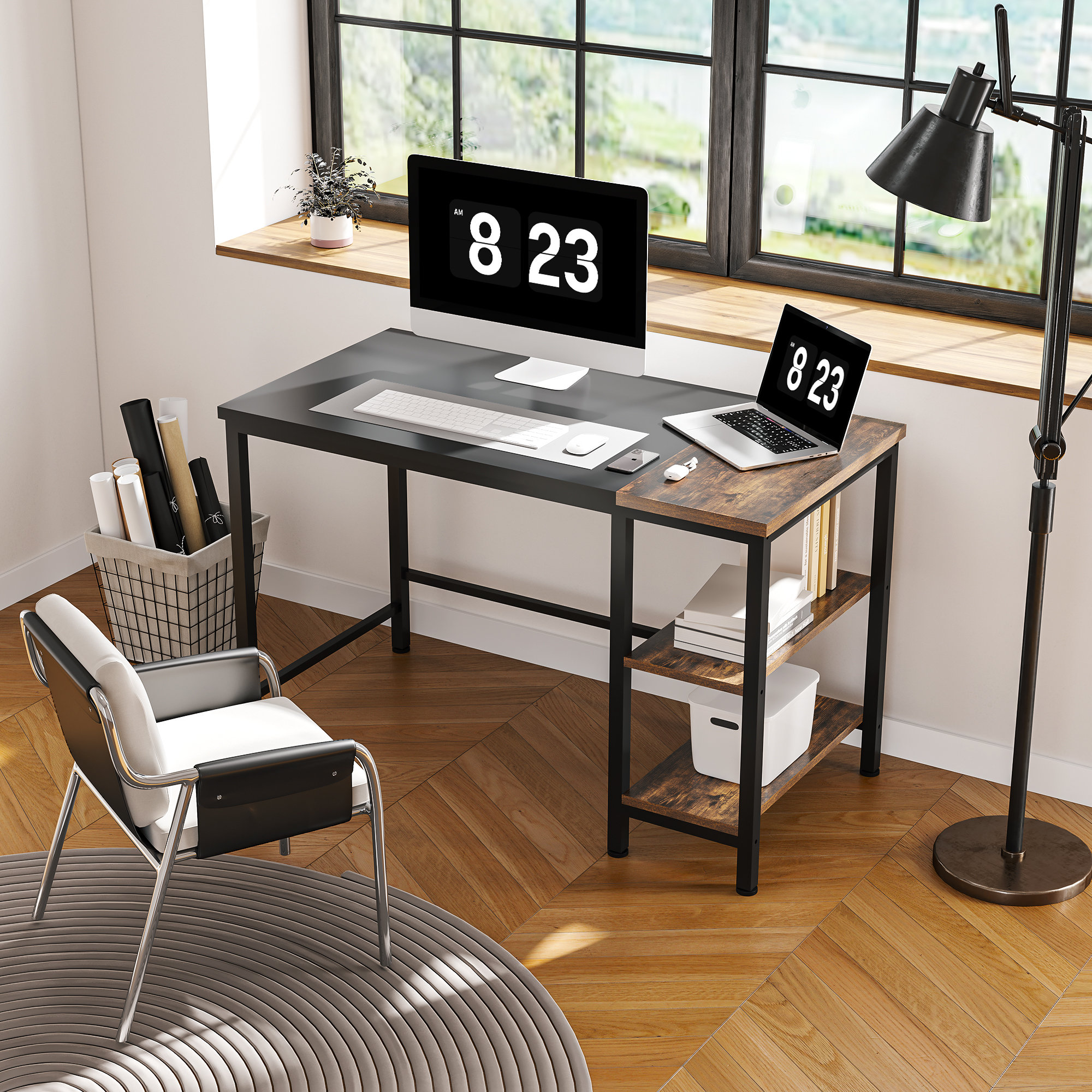 17 Stories Theral 2-Shelves Metal Computer Desk & Reviews | Wayfair