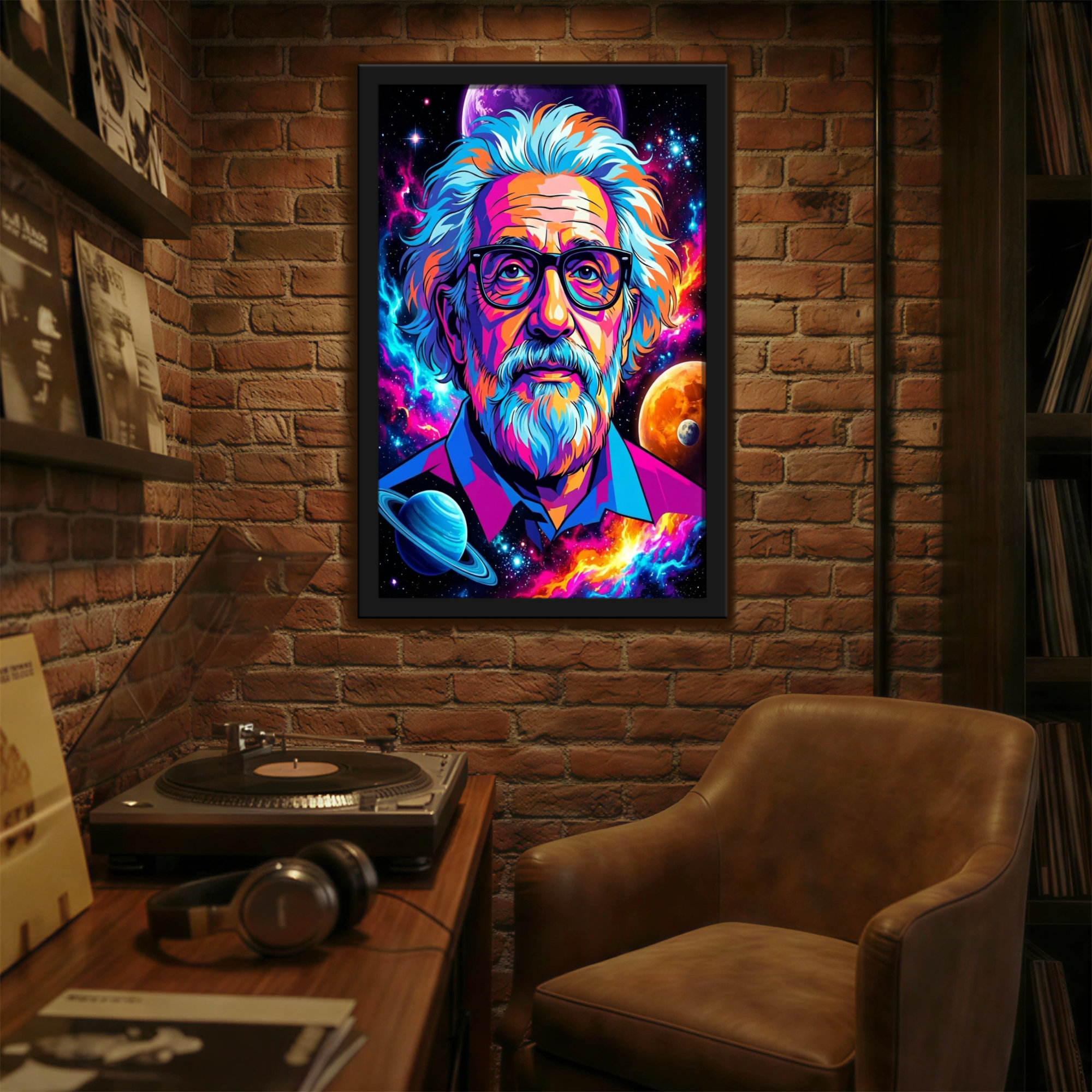Wrought Studio™ Abstract Colorful Cosmic Einstein Portrait Art Print ...