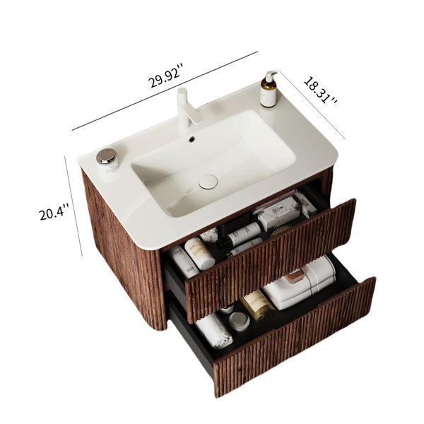 Latitude Run® Modern Bathroom Vanity Sink - 30" Floating. Ceramic Basin ...