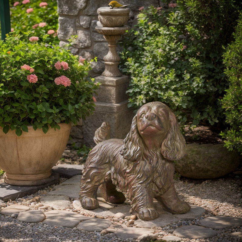 Red Barrel Studio® Burbach Outdoor Cocker Spaniel Dog Garden Statue ...
