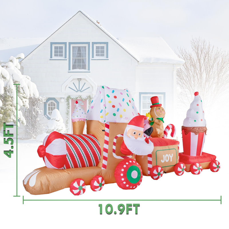 The Holiday Aisle® 10.9FT Christmas Train Inflatable with LED Lights ...