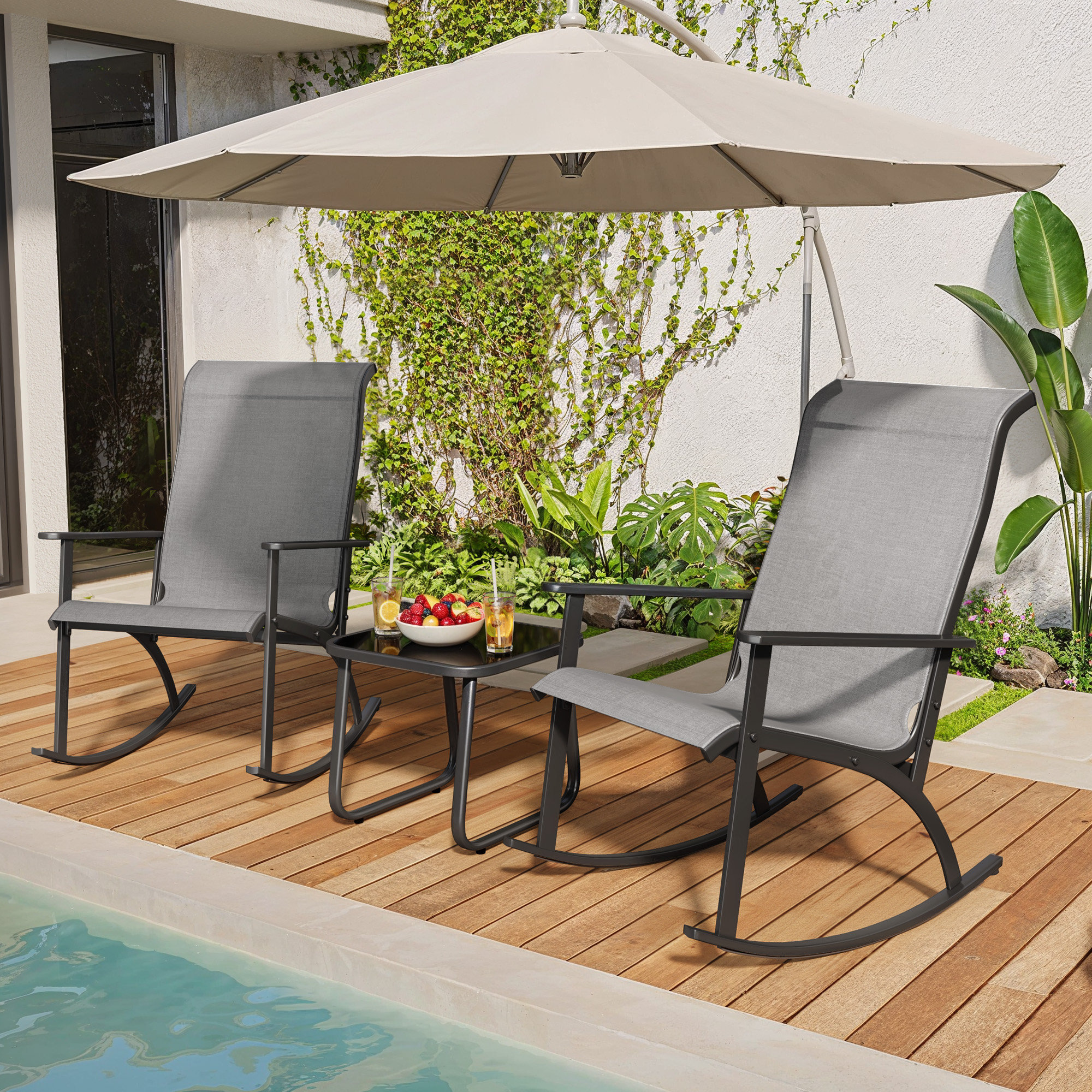Winston Porter 3 Piece Outdoor Furniture Rocking Patio Set | Wayfair