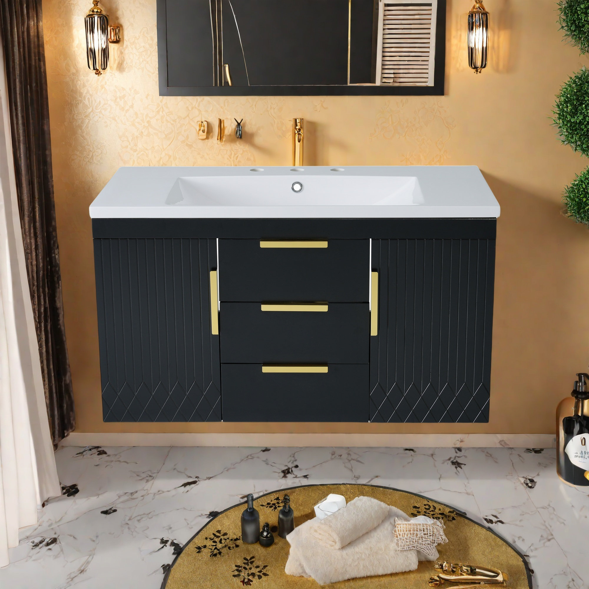 Mercer41 Modern 36" Wall Mounted Bathroom Vanity with Resin Sink ...
