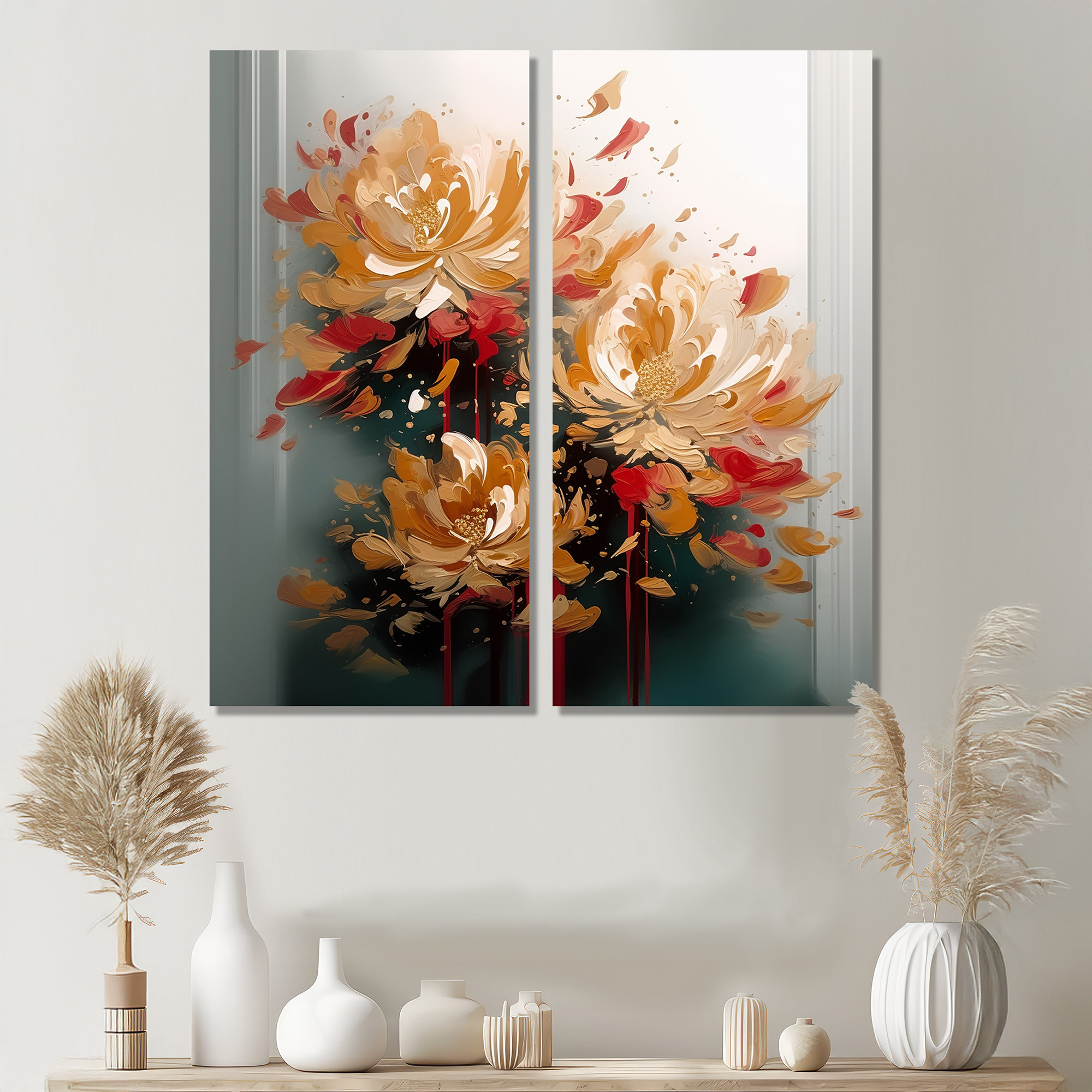 Lark Manor™ Golden Red Flower I - Traditional Art Prints On Canvas 2 ...