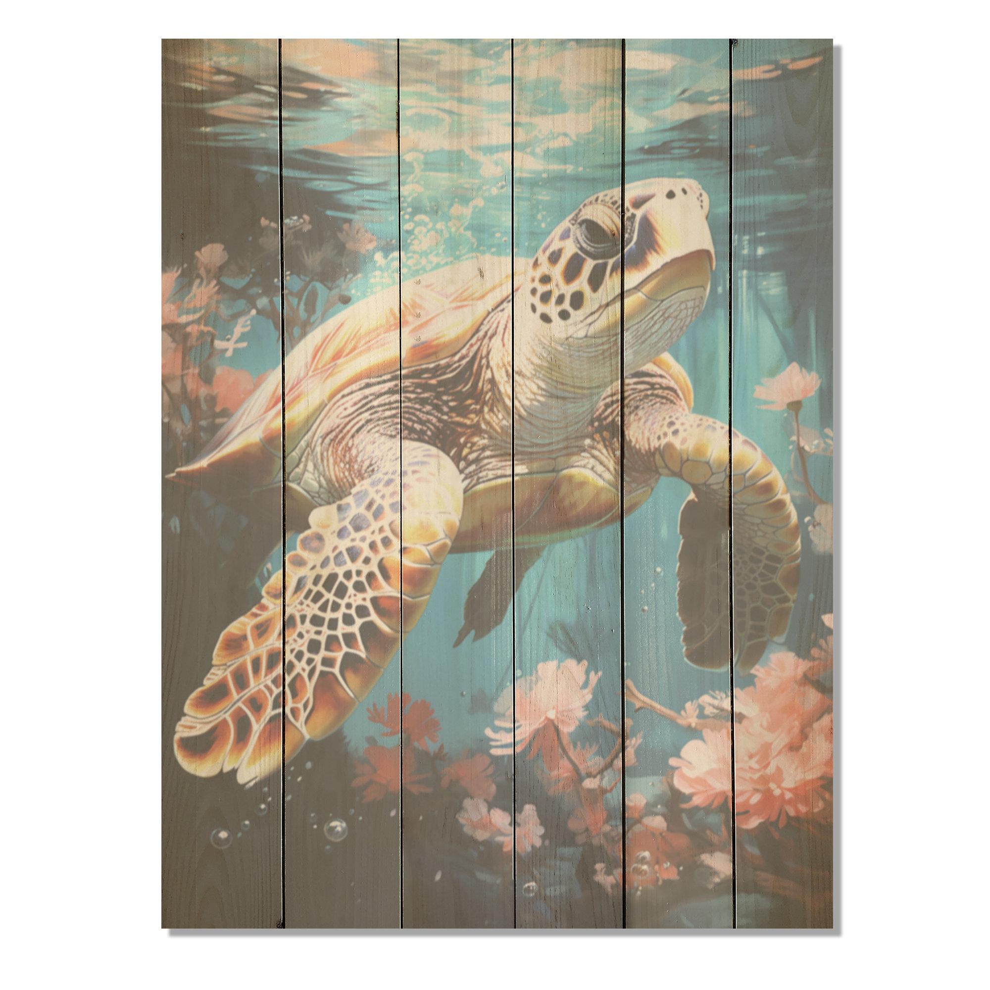 Ophelia & Co. Playful Sea Turtle - Turtle Wood Panel Wall Art On ...