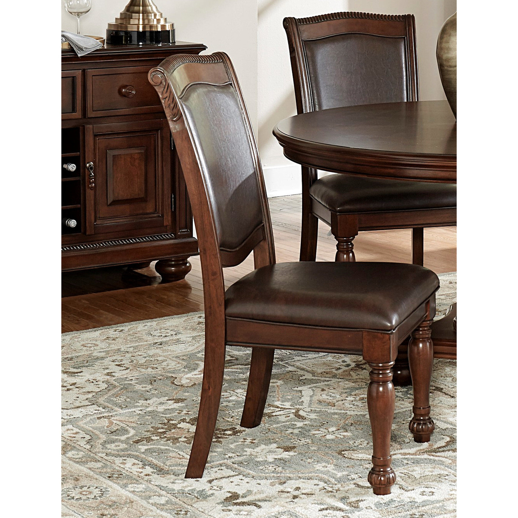 Darby Home Co Of 2 Traditional Dining Chairs, Brown Cherry Wood, Faux ...