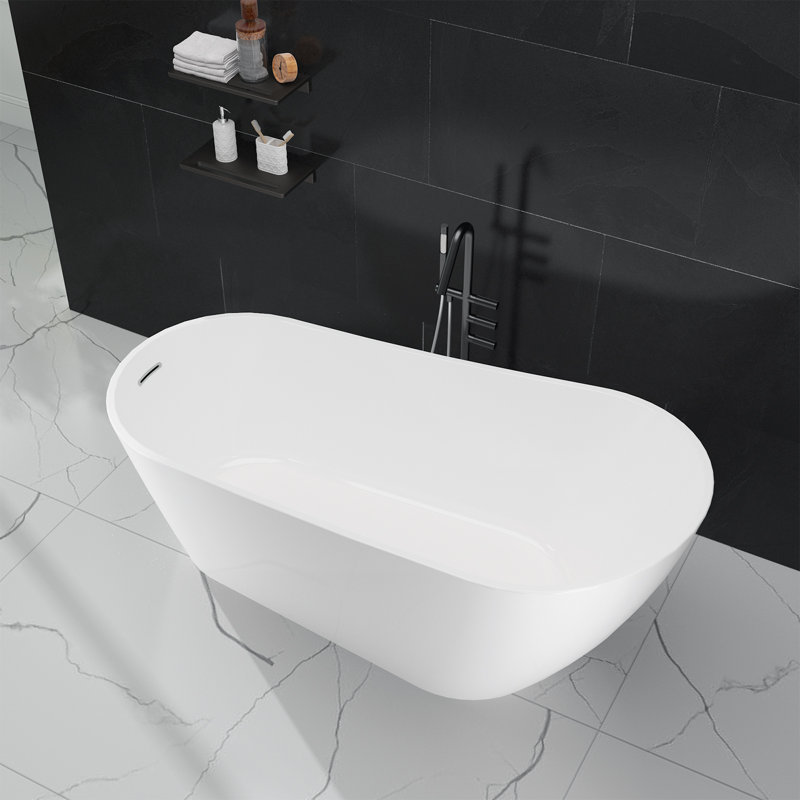 AngelMia 60“ Freestanding Bathtub, Acrylic Streamline Stand Alone ...